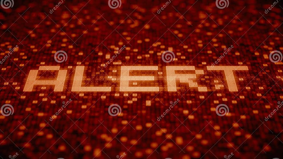 Flashing Hexadecimal Symbols on a Red Computer Screen Compose ALERT Word. 3D Rendering Stock ...