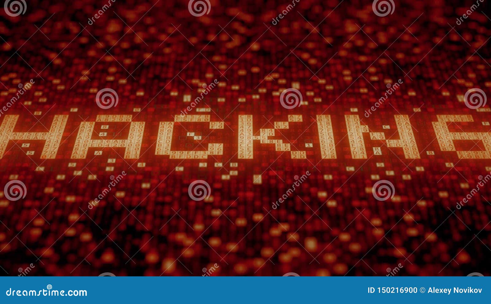 Flashing Hexadecimal Symbols on a Red Computer Screen Compose HACKING Word. Loopable 3D ...