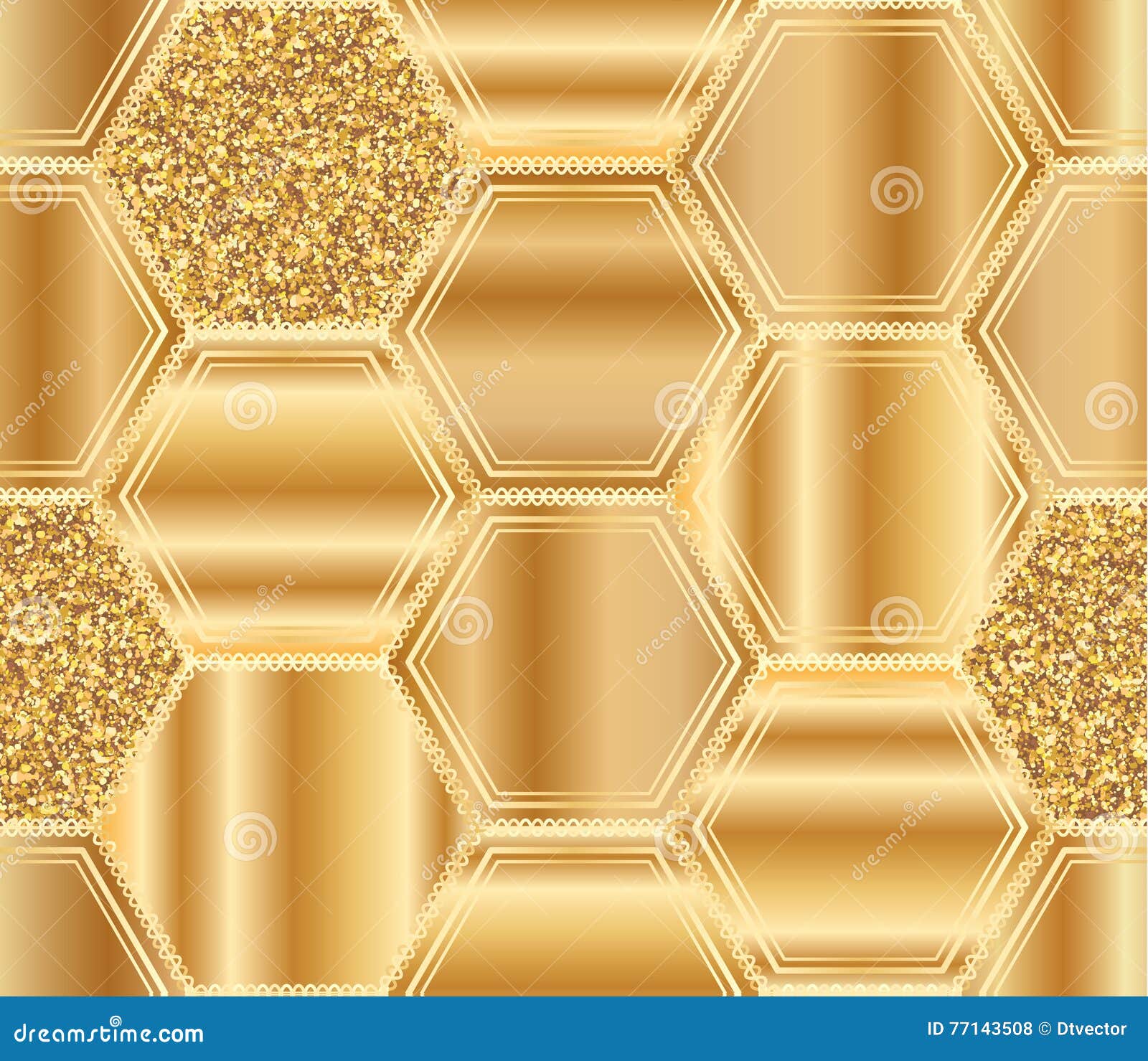 Hexagon Big Golden Glitter Seamless Pattern Stock Vector - Illustration ...