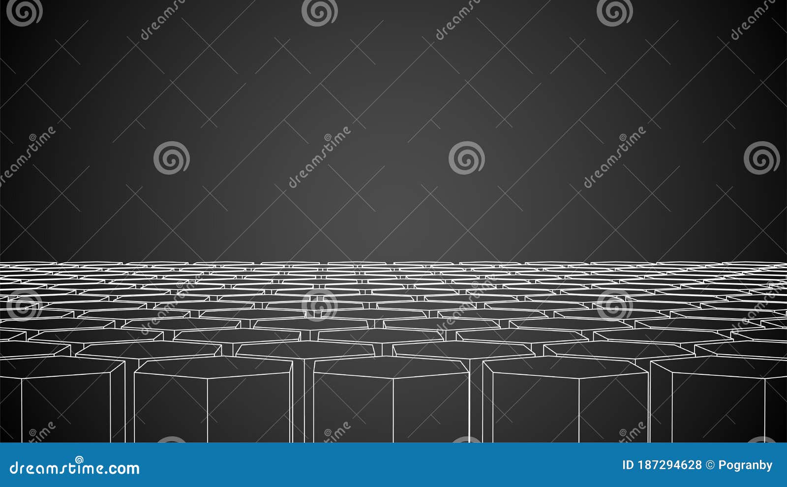 Hexagon Black Background. Hexagonal Perspective Grid. Simple White ...