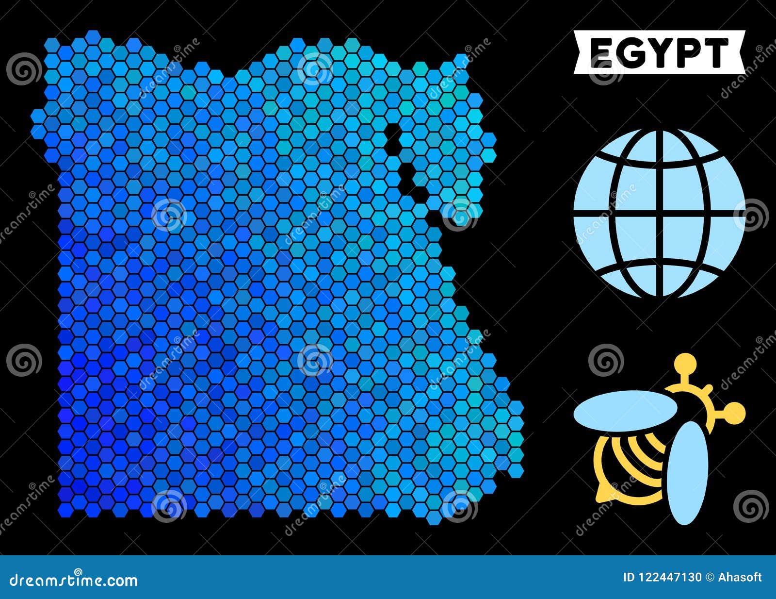 Blue Hexagon Egypt Map stock vector. Illustration of hexagonal - 122447130