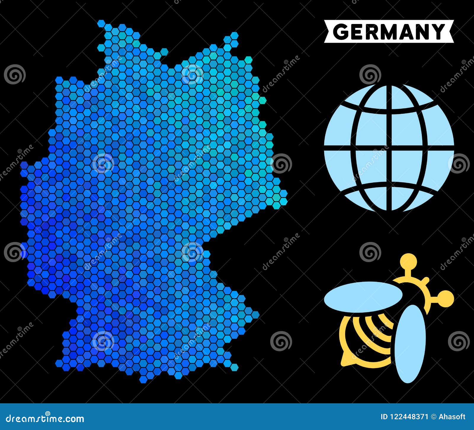 Blue Hexagon Germany Map stock vector. Illustration of spot - 122448371