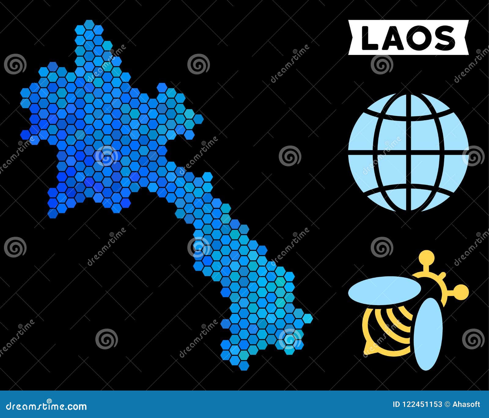 Blue Hexagon Laos Map stock vector. Illustration of pattern - 122451153