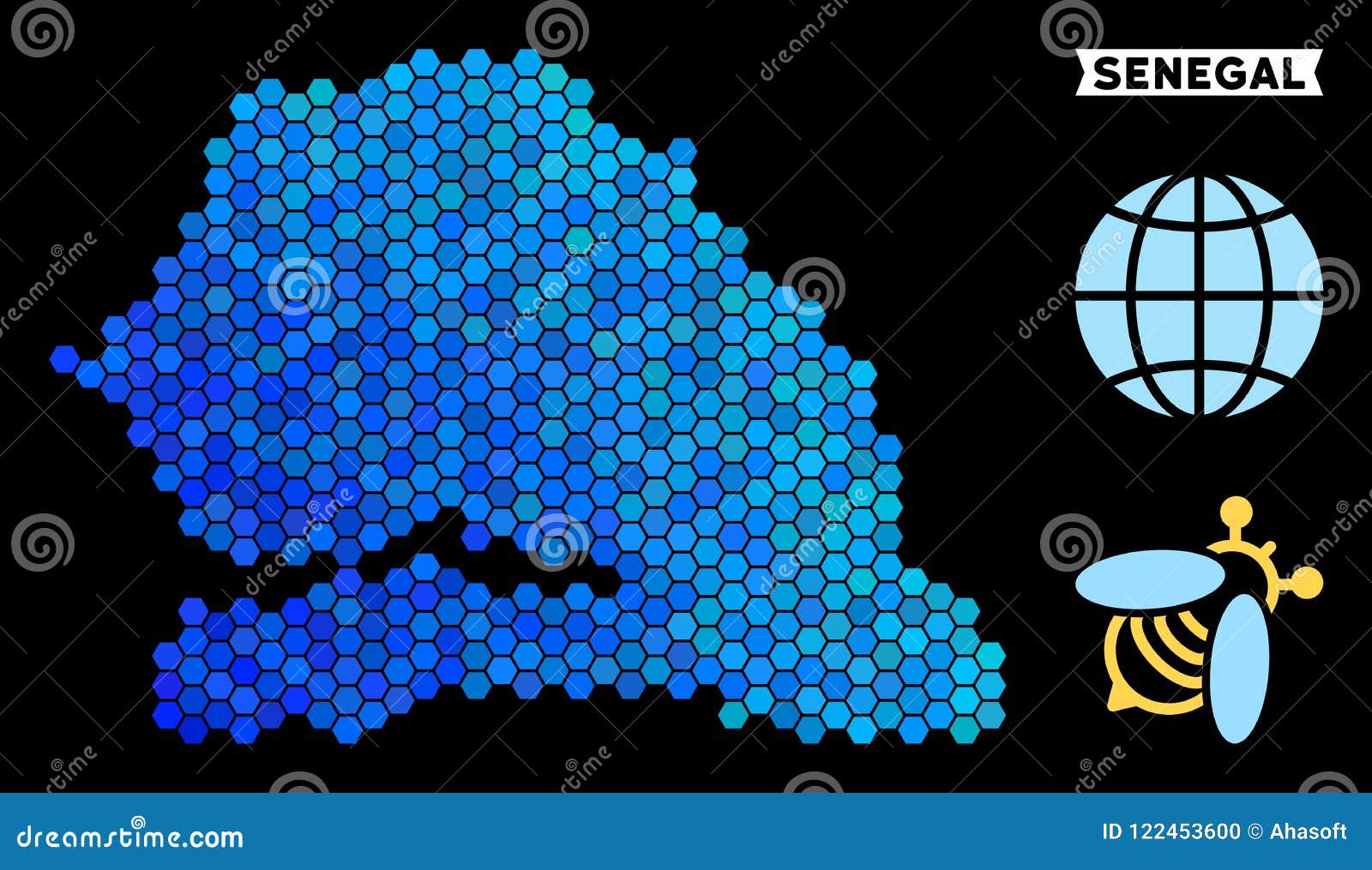 Blue Hexagon Senegal Map stock vector. Illustration of point - 122453600