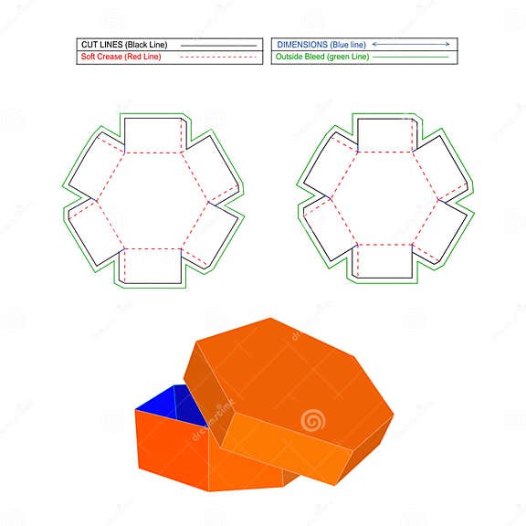 Hexagon Box Dieline Template and 3d Render, Editable and Resizable ...