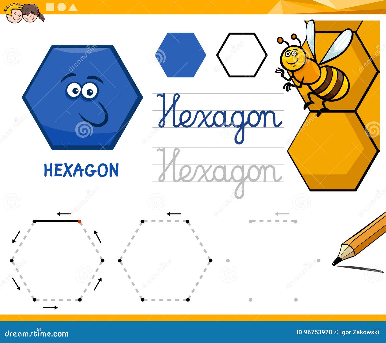 Hexagon Cartoon Basic Geometric Shapes Stock Vector - Illustration of ...
