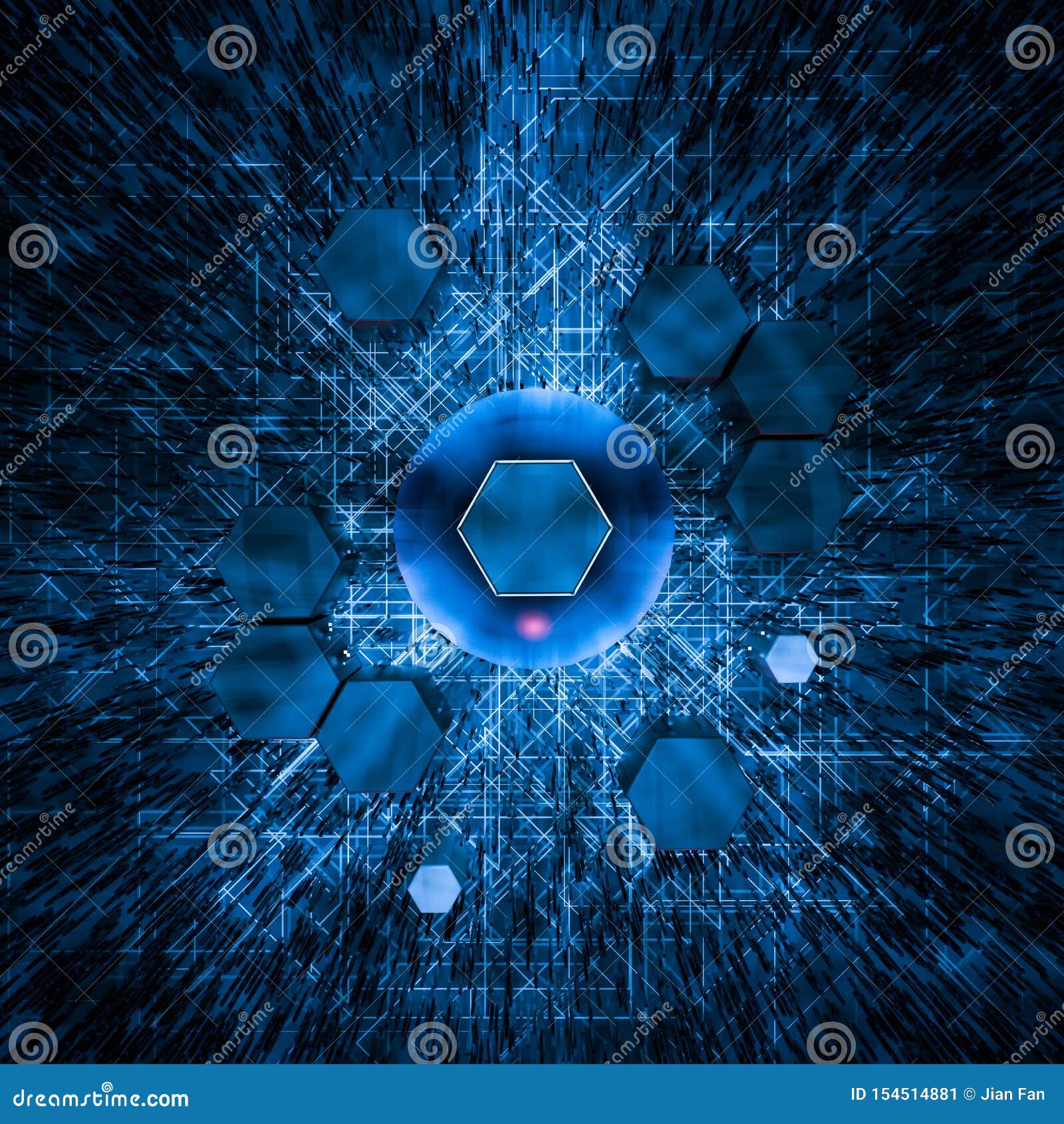 Hexagon Cube with Dark Background, Surrounded by Glowing Lines, 3d ...
