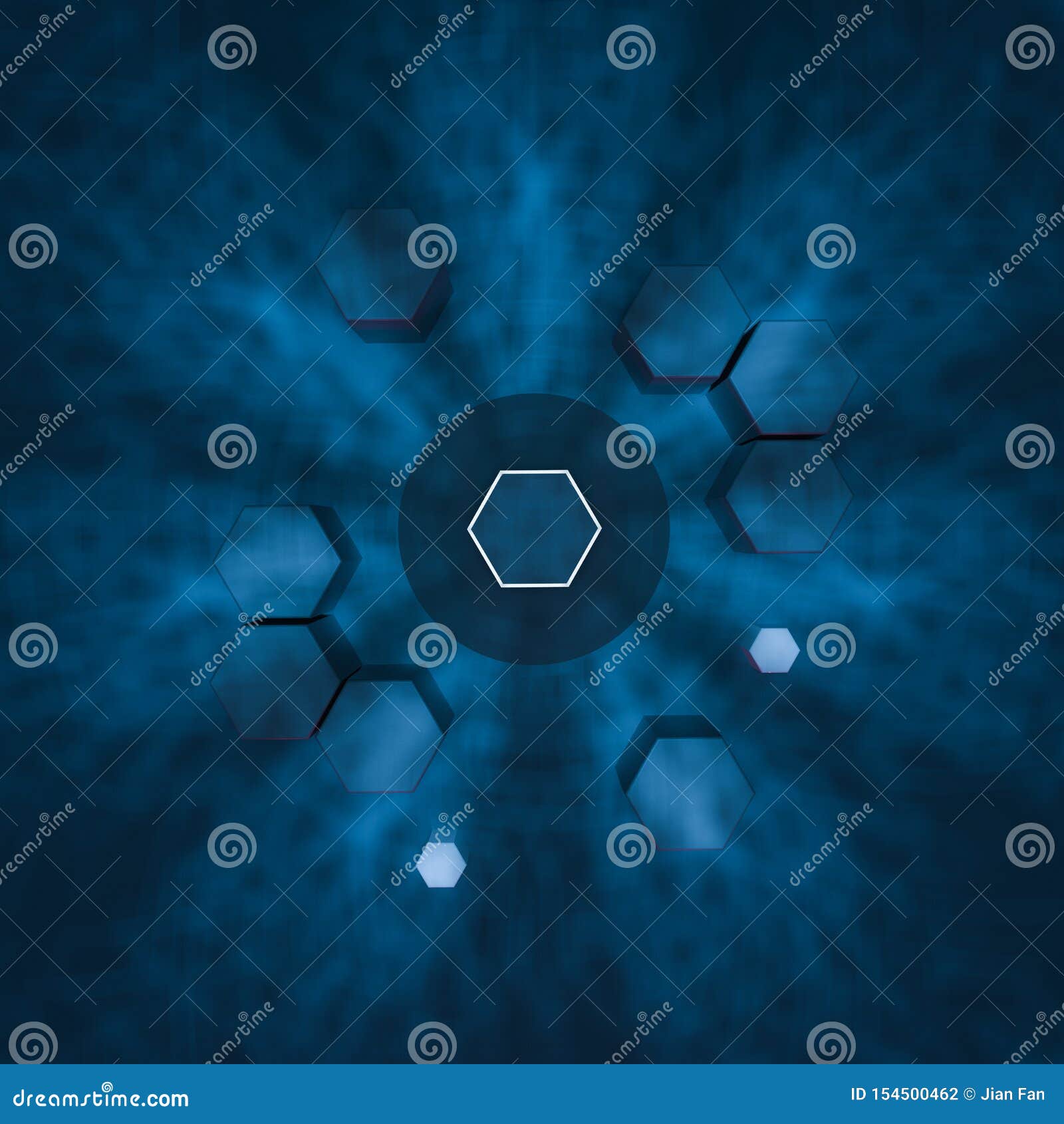 Hexagon Cube with Dark Background, Surrounded by Glowing Lines, 3d ...