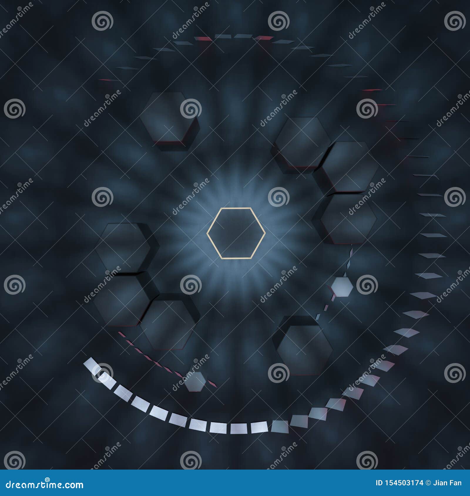 Hexagon Cube with Dark Background, Surrounded by Glowing Lines, 3d ...