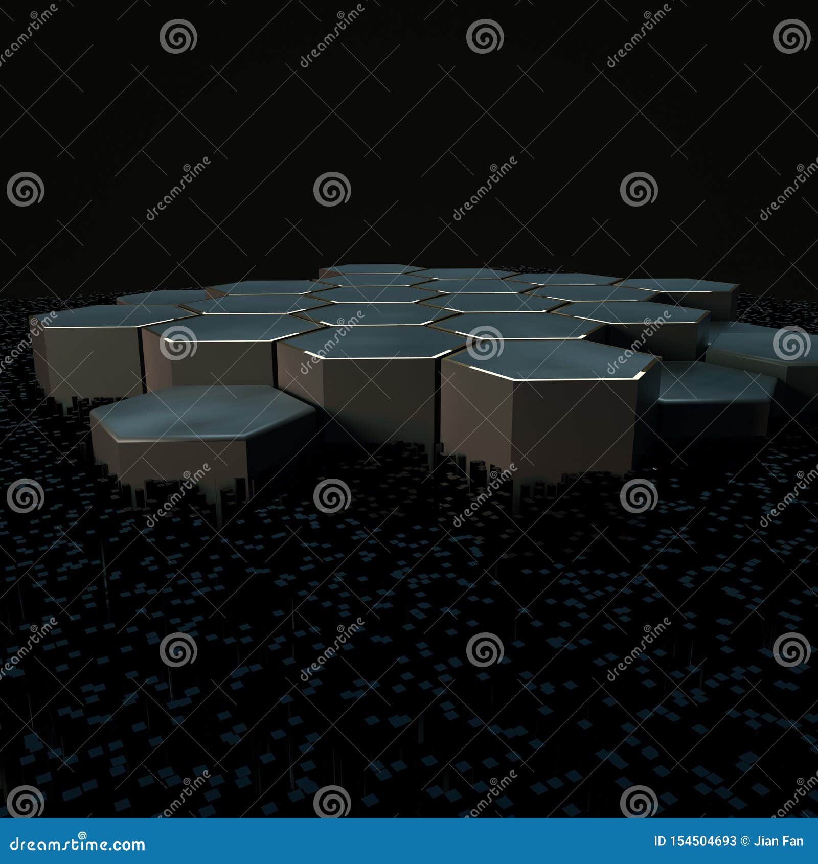 Hexagon Cube with Dark Background, Surrounded by Glowing Lines, 3d ...