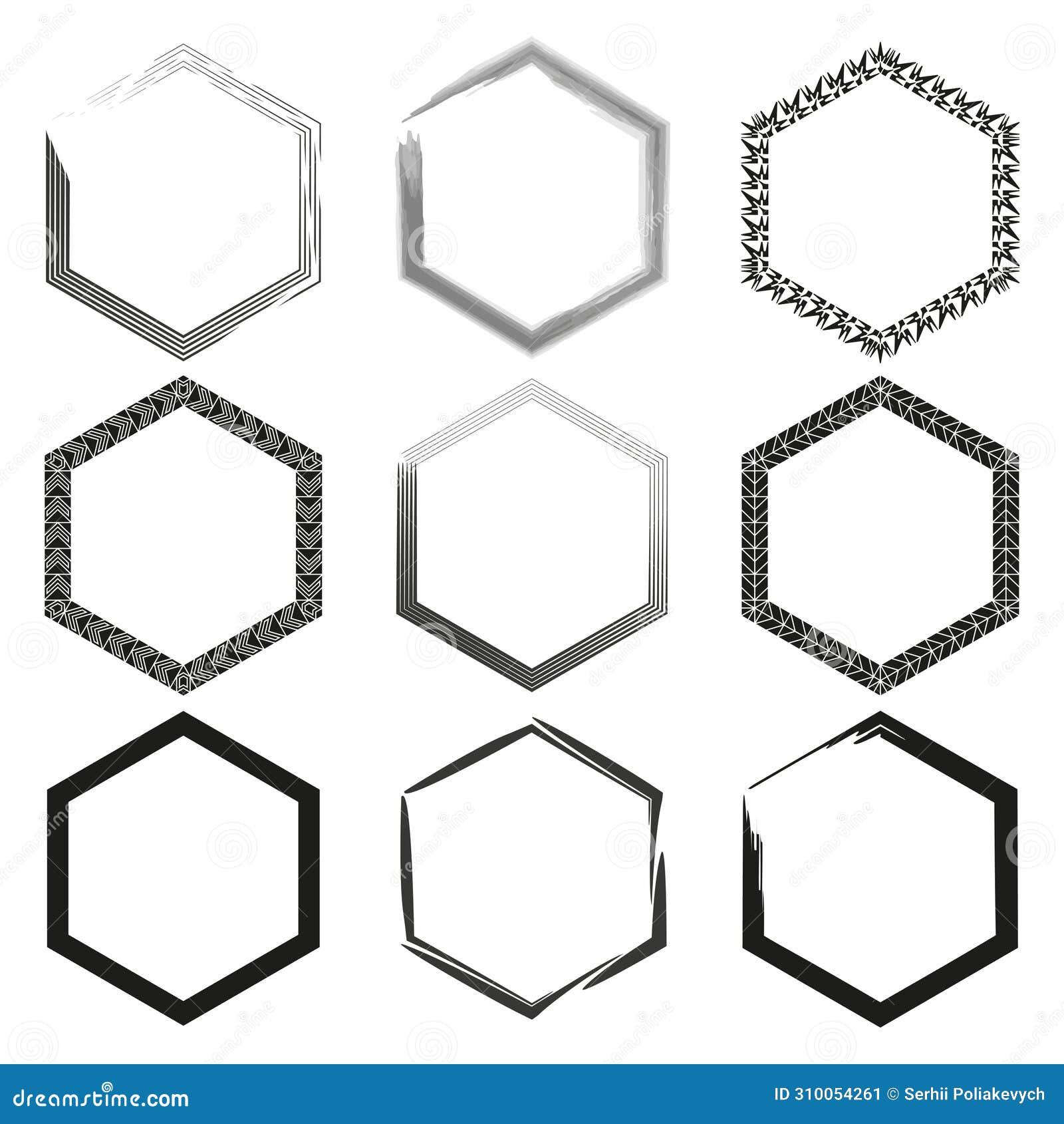 Hexagon Frames Vector Set. Geometric Shapes Design. Abstract Black ...