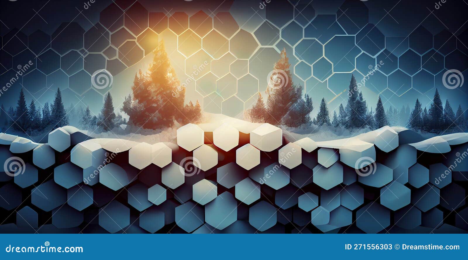 A Hexagon Graphic with Snowy Forest in the Background. 3d Illustration ...