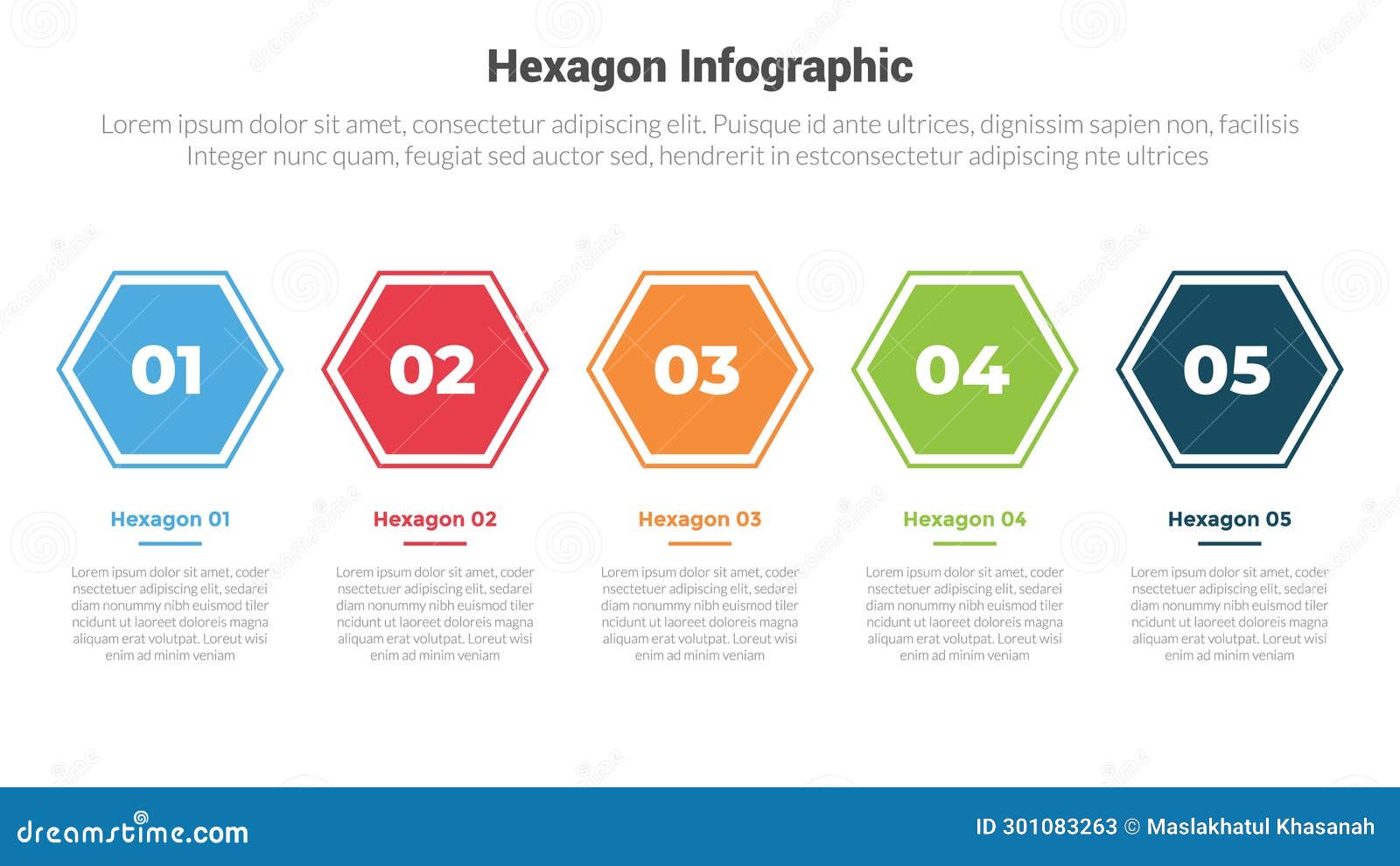 Hexagon or Hexagonal Honeycombs Shape Infographics Template Diagram with Timeline Horizontal ...