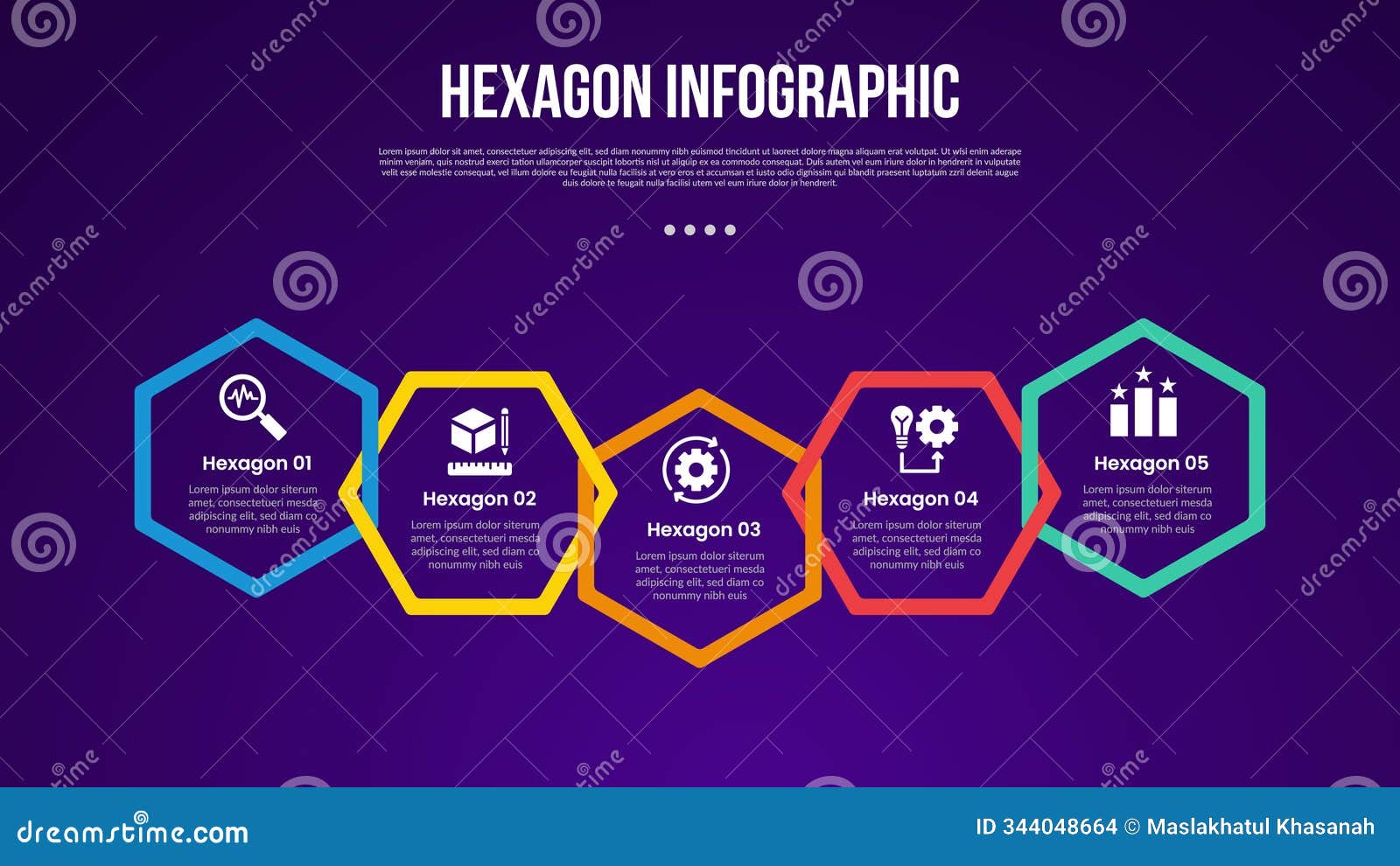Hexagon or Hexagonal Six Sided Polygon Template Infographic with ...