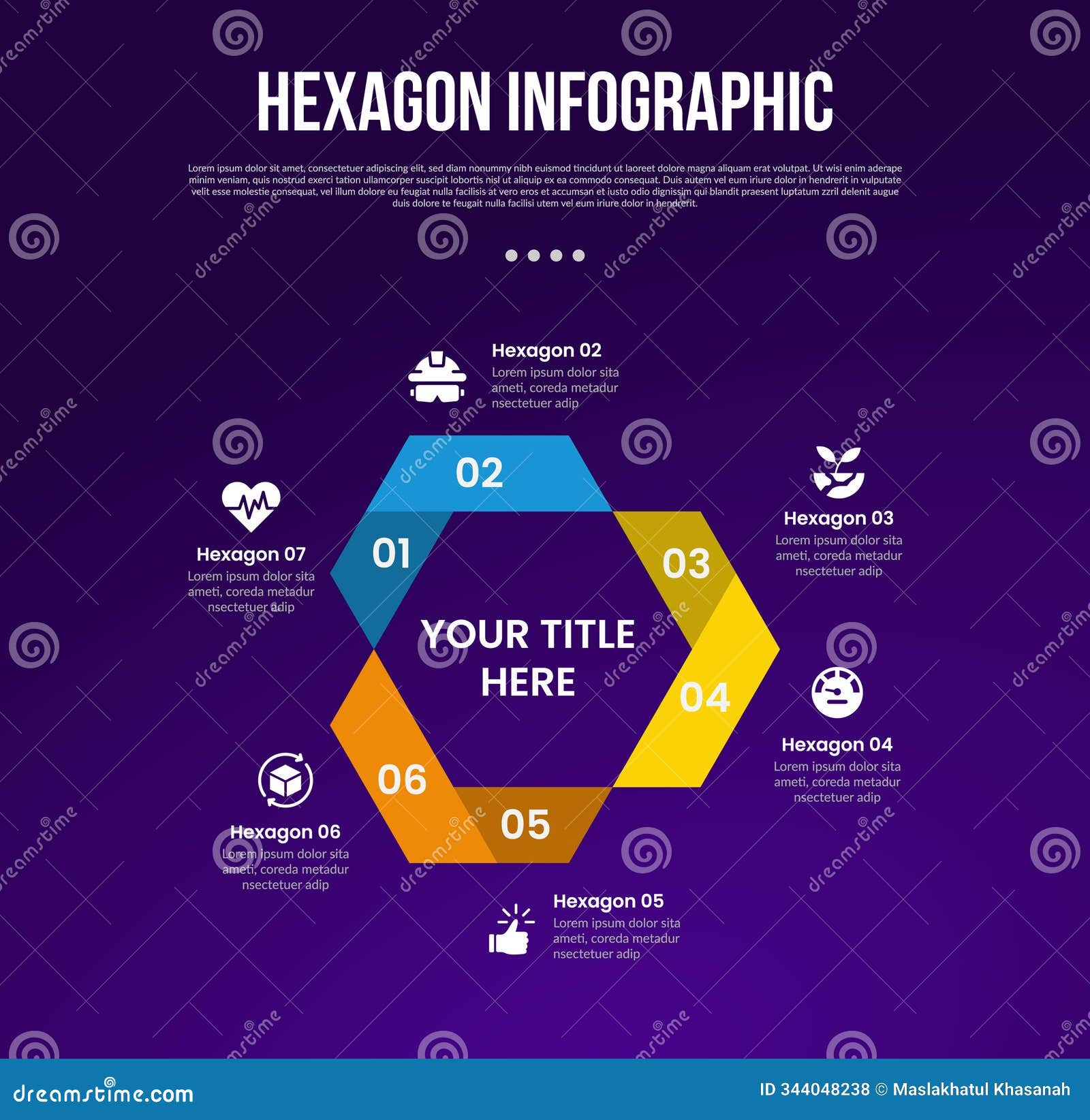 Hexagon or Hexagonal Six Sided Polygon Template Infographic with ...