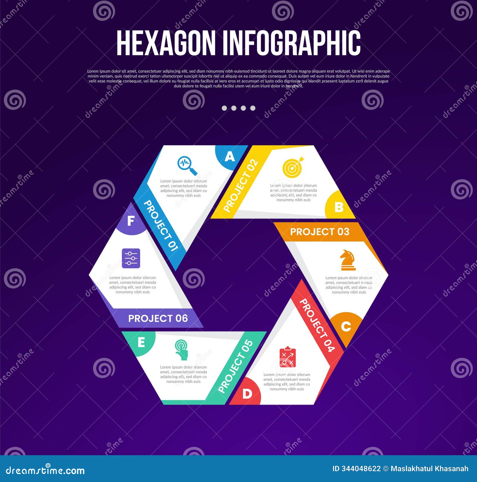Hexagon or Hexagonal Six Sided Polygon Template Infographic with ...
