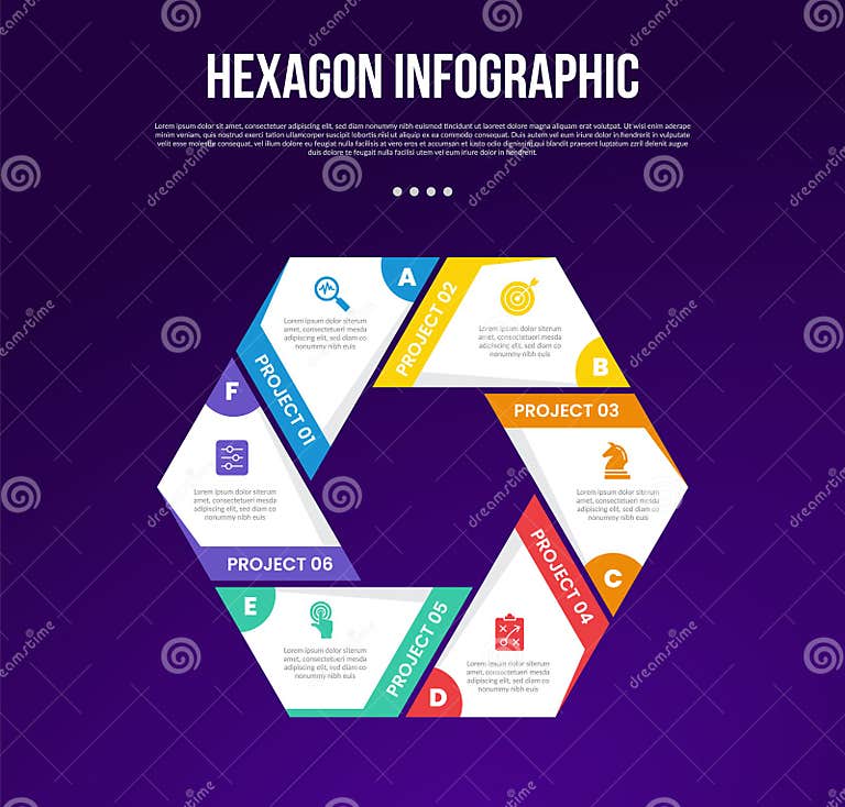 Hexagon or Hexagonal Six Sided Polygon Template Infographic with ...