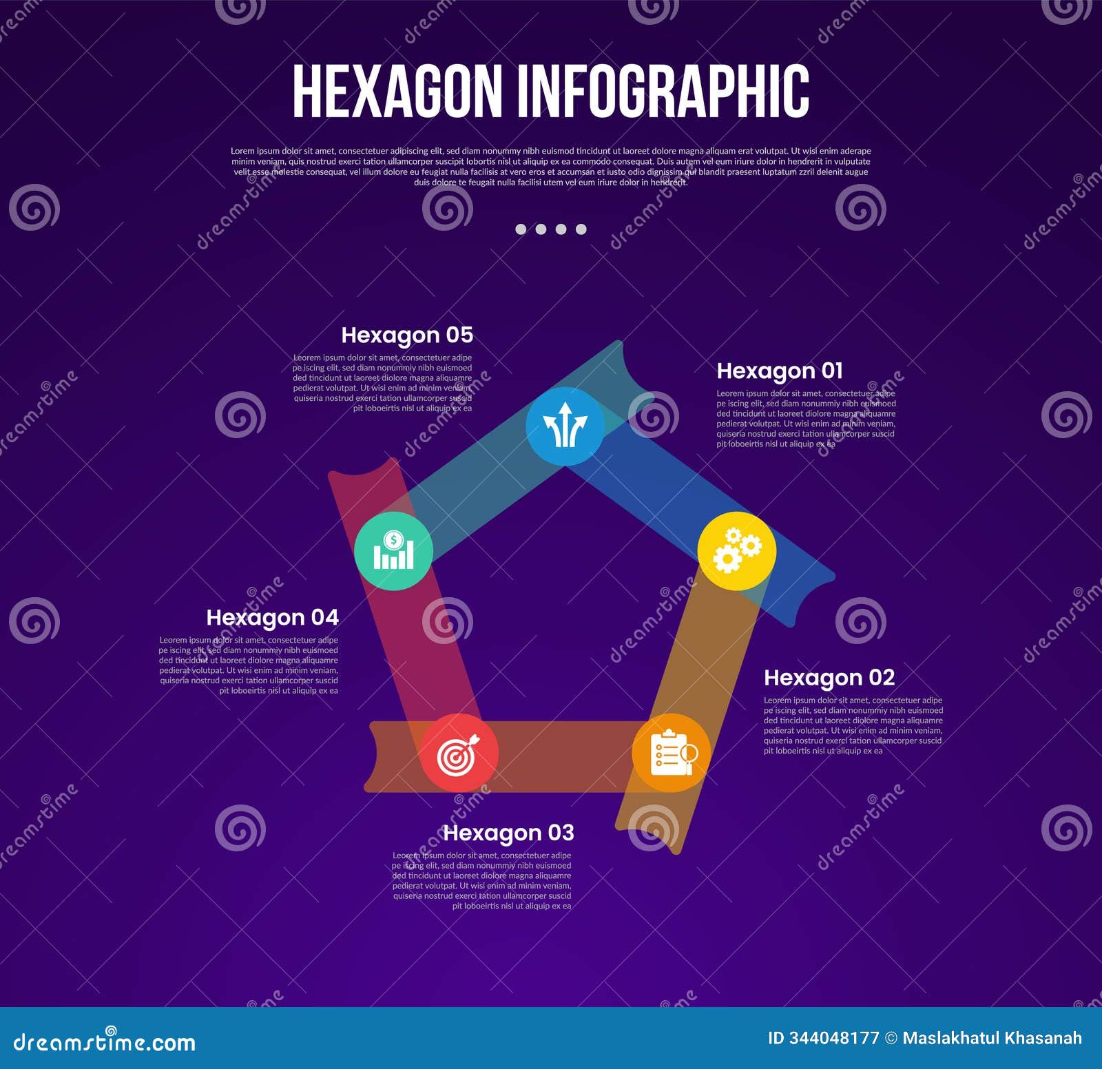 Hexagon or Hexagonal Six Sided Polygon Template Infographic with Long ...