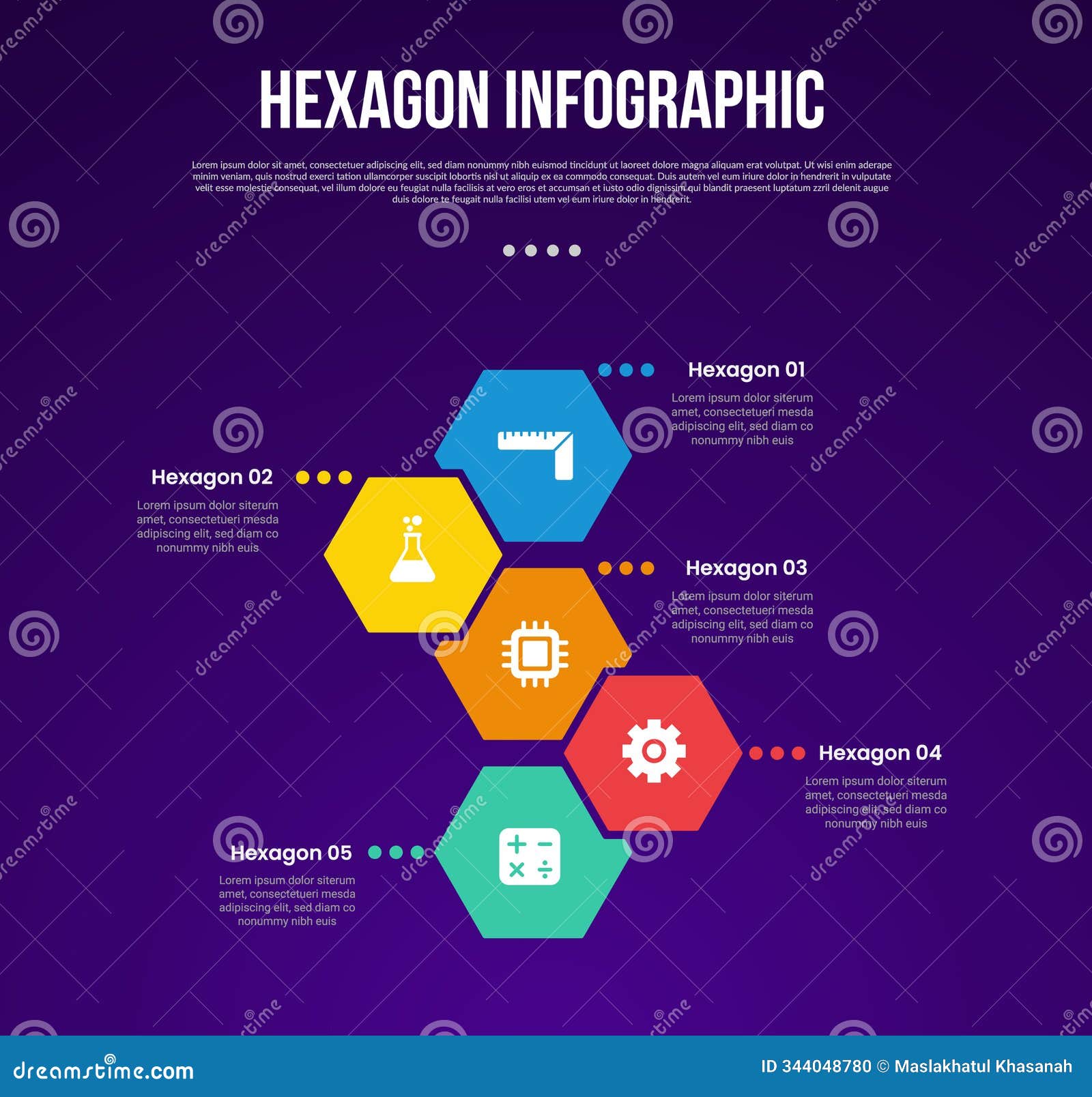 Hexagon or Hexagonal Six Sided Polygon Template Infographic with Puzzle ...