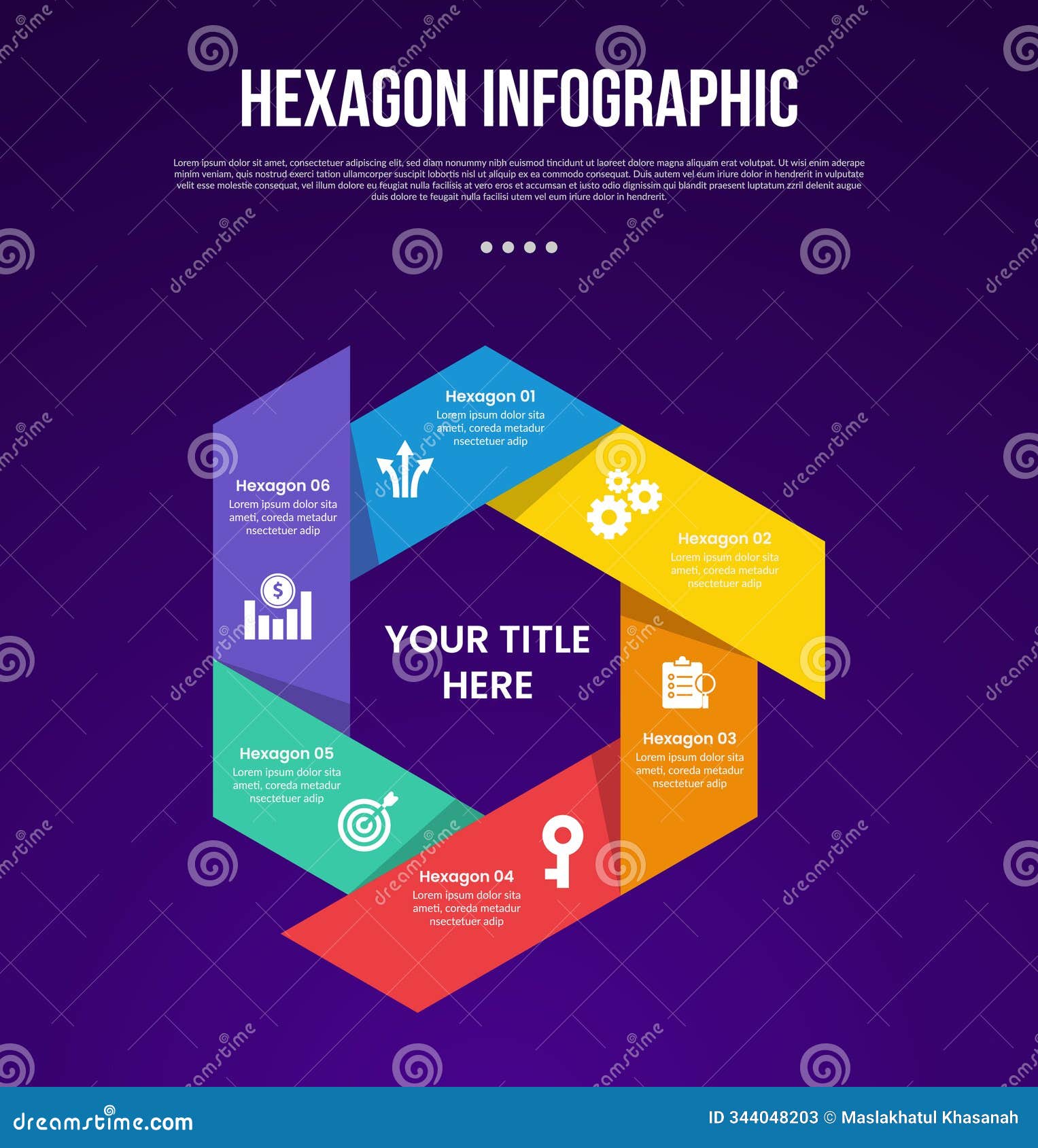 Hexagon or Hexagonal Six Sided Polygon Template Infographic with Sharp ...