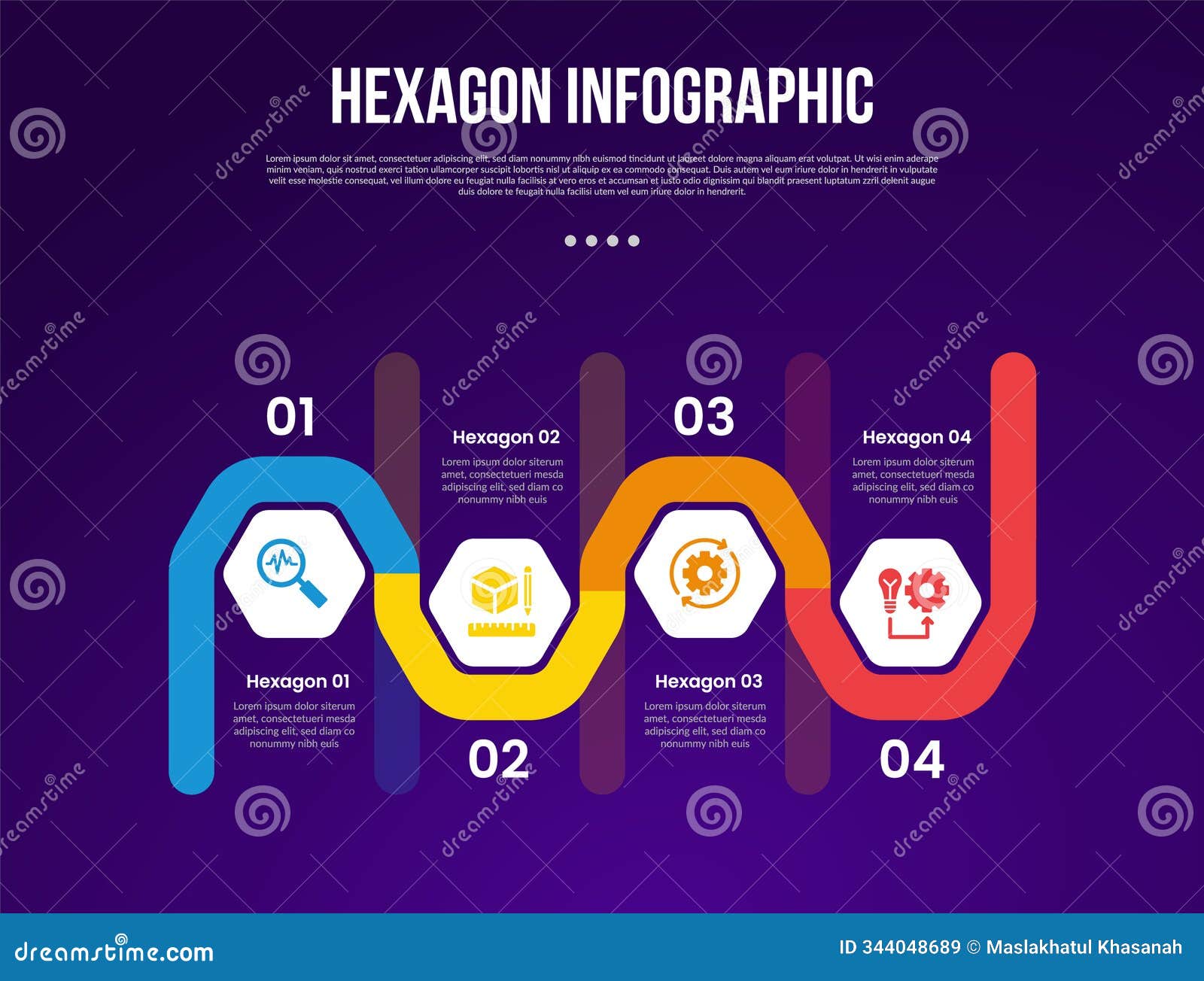Hexagon or Hexagonal Six Sided Polygon Template Infographic with Thick ...
