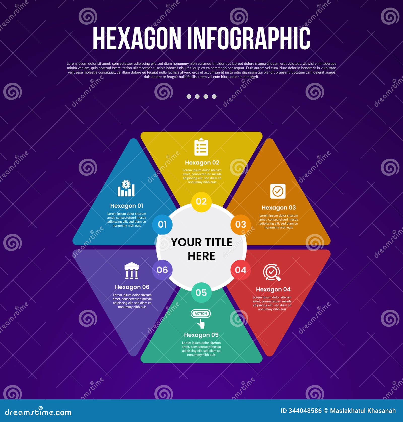 Hexagon or Hexagonal Six Sided Polygon Template Infographic with ...