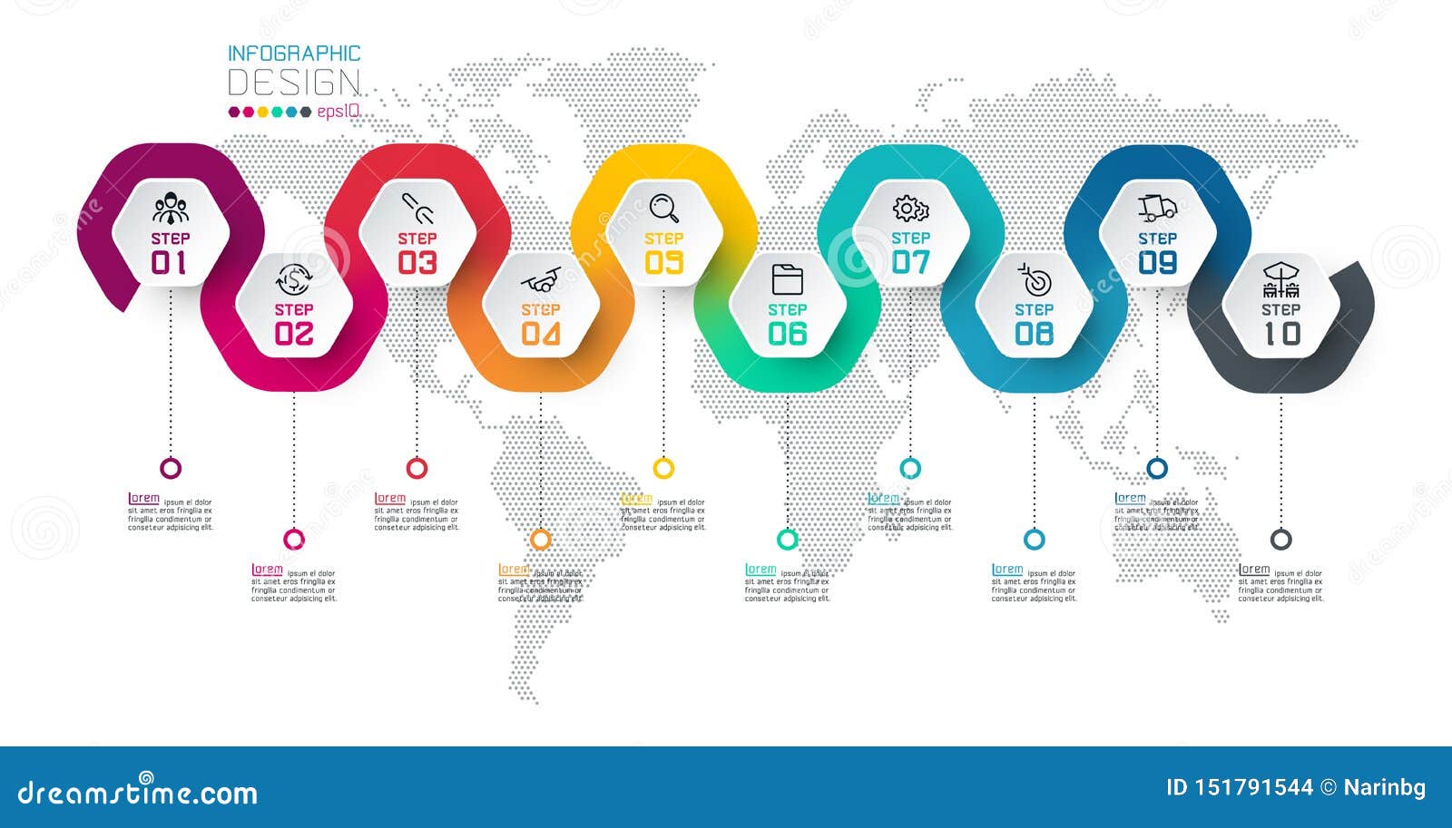Hexagon Label with Color Line Linked Infographic Stock Vector ...