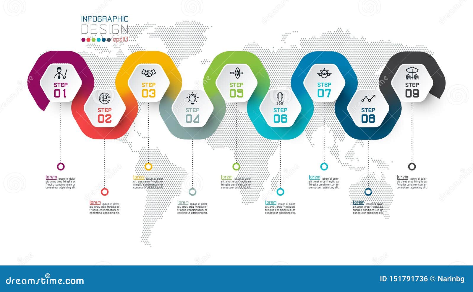 Hexagon Label With Color Line Linked Infographic Vector Illustration ...