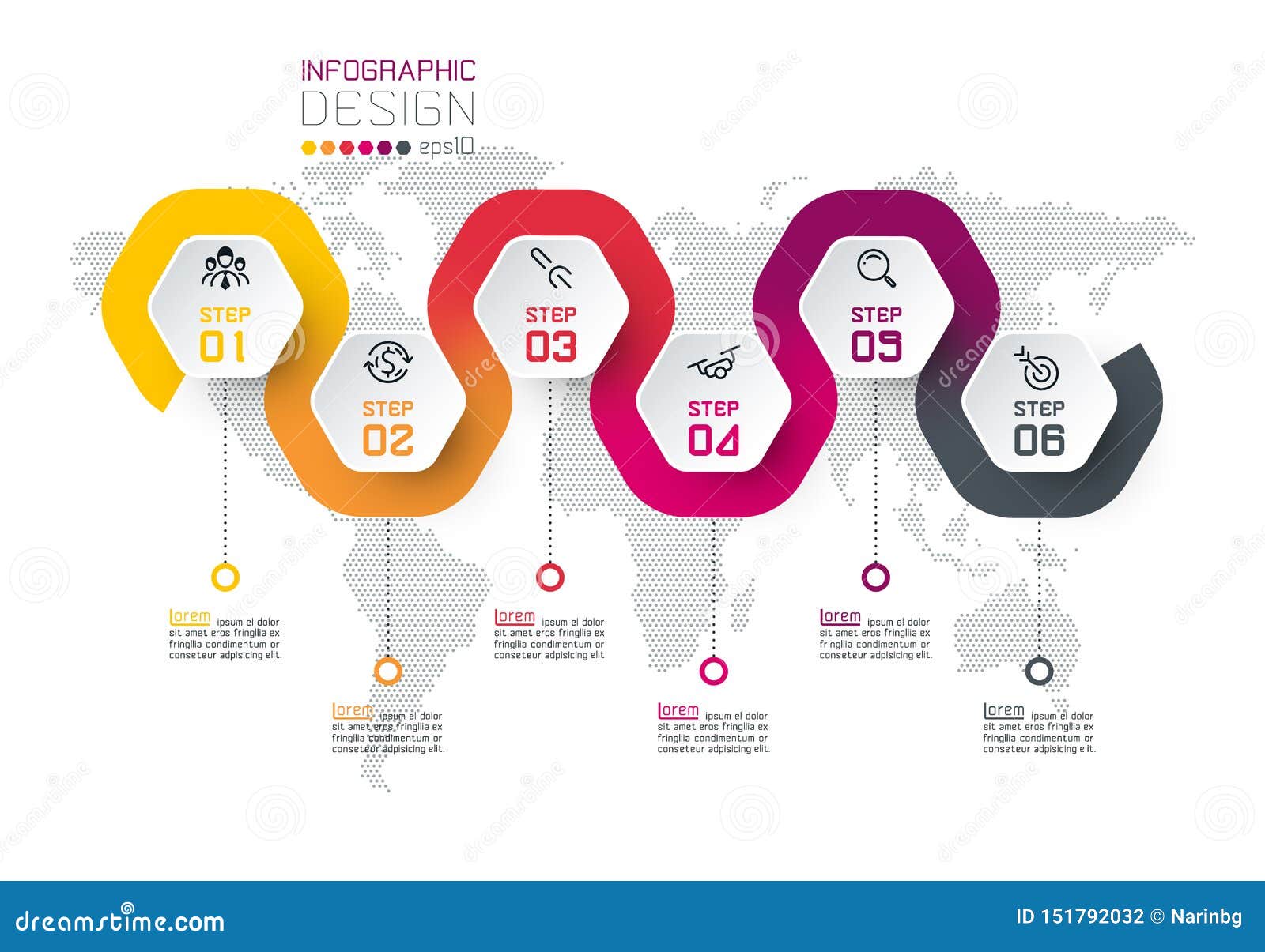 Hexagon Label With Color Line Linked Infographic Vector Illustration ...