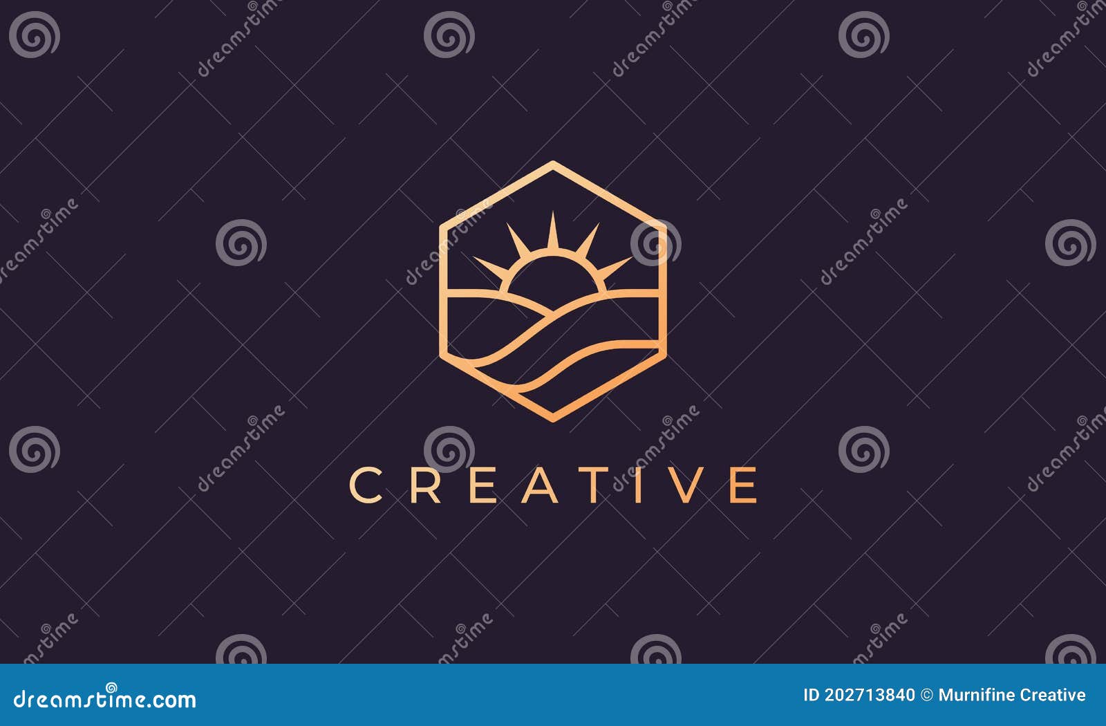 Hexagon Logo with Sea Wave from Line and Sun in a Simple and Modern ...