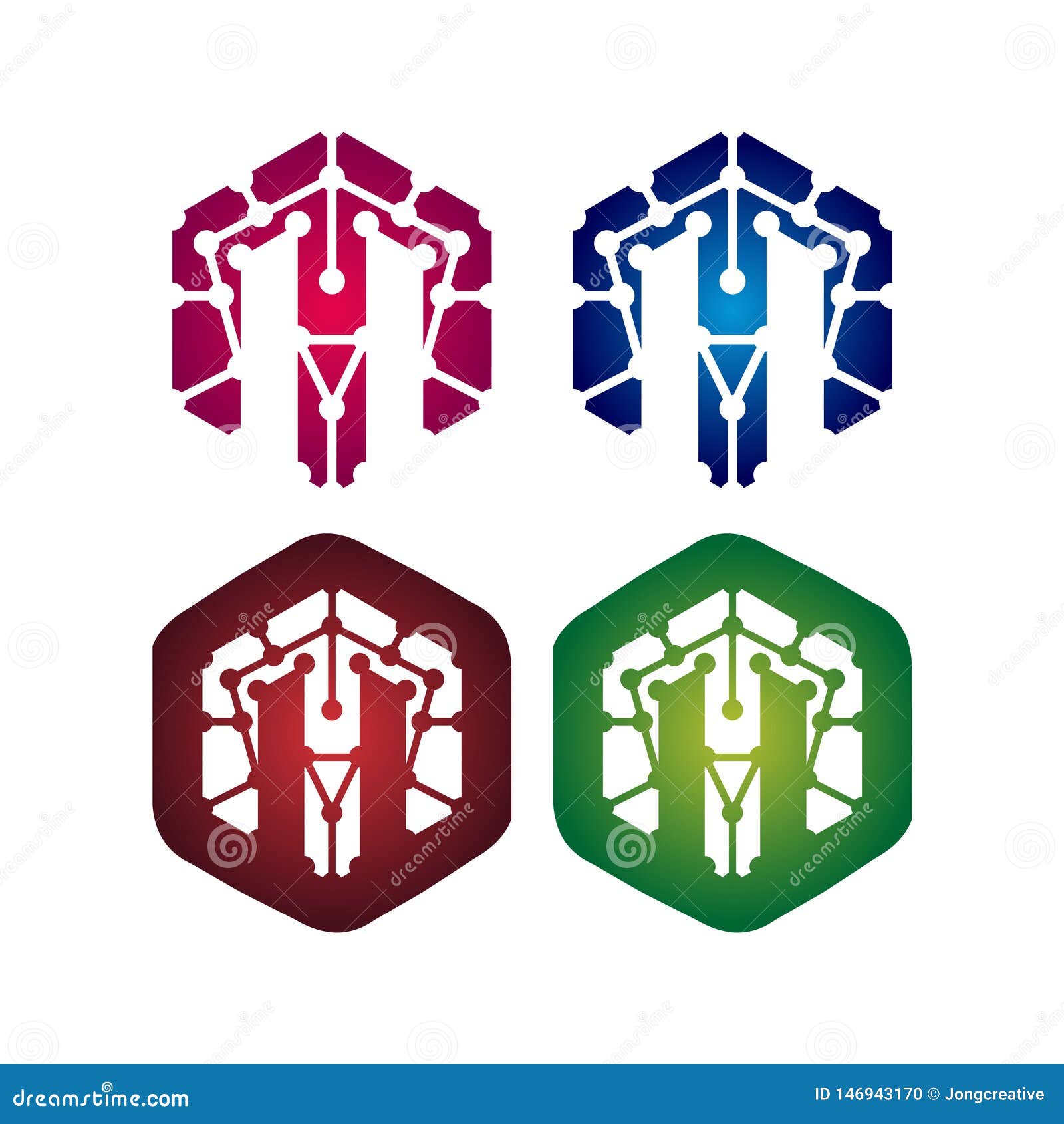 Hexagon M Letter Network Technology Symbol Icon Set Stock Vector ...