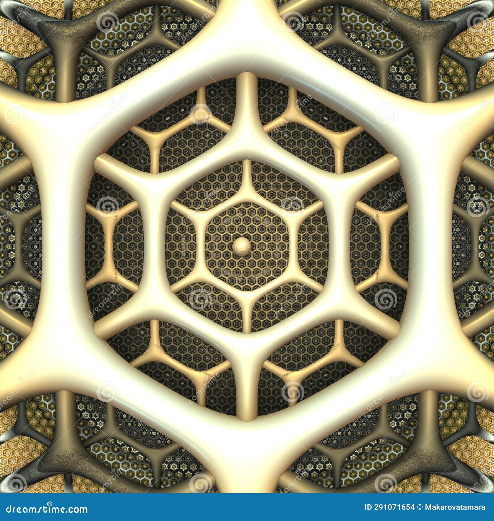 Hexagon Mesh Elements, 3d Fractal Pattern. Golden and Brown Colors ...