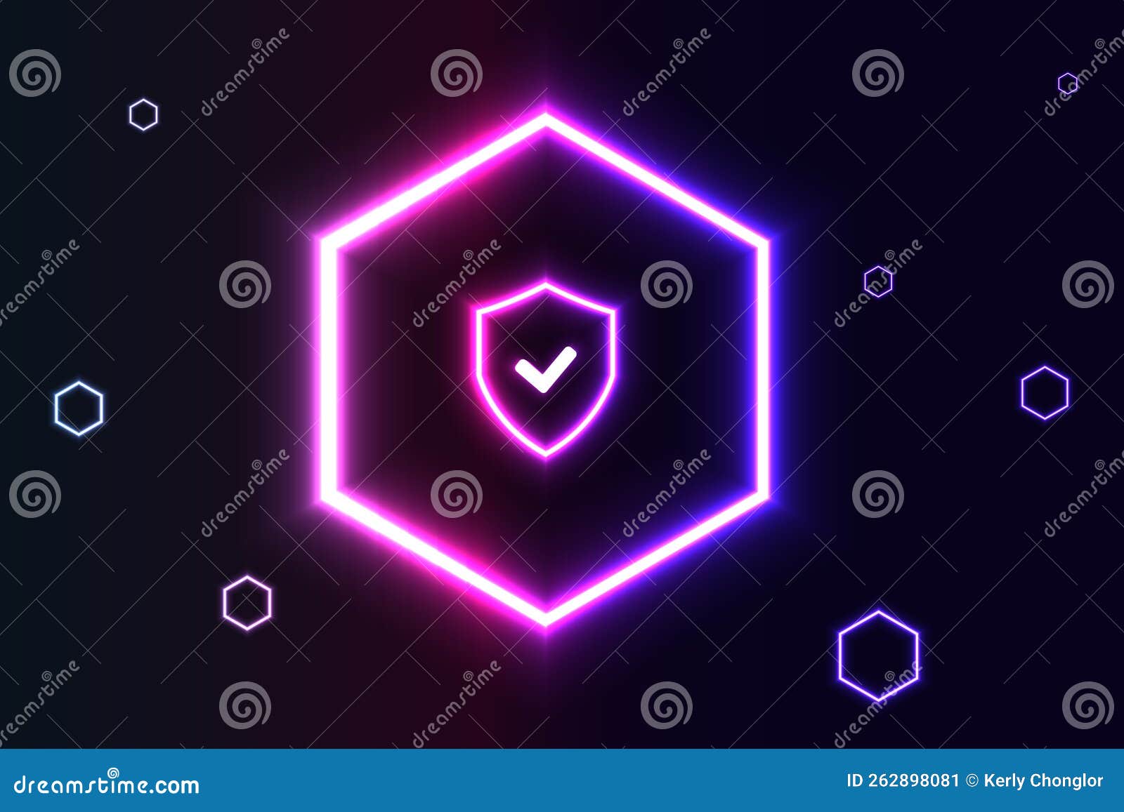 Hexagon Neon Light Cyber Security Abstract. Stock Vector - Illustration ...