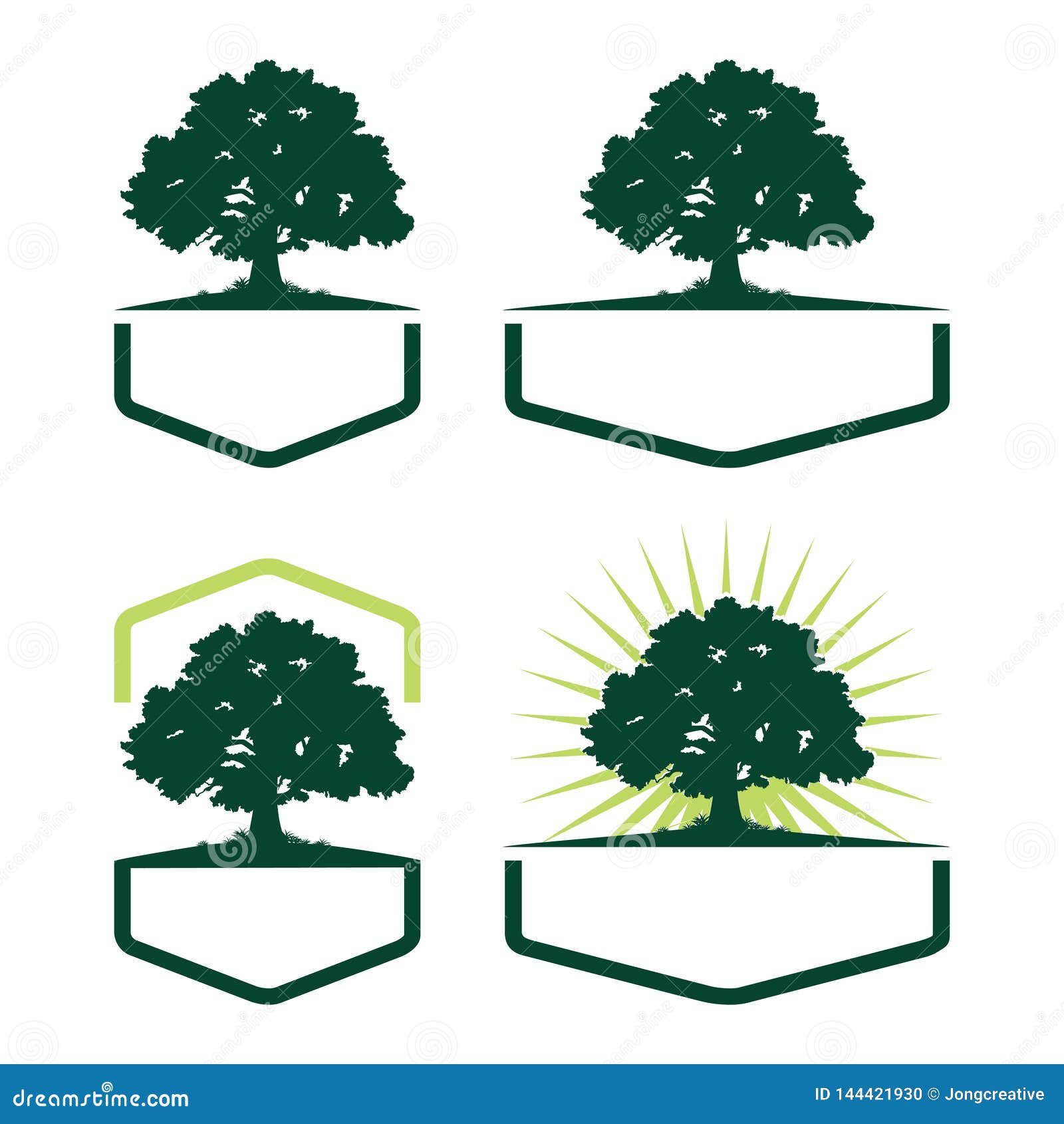 Hexagon Oak Tree Ecology Silhouette Logo Variation Stock Vector ...