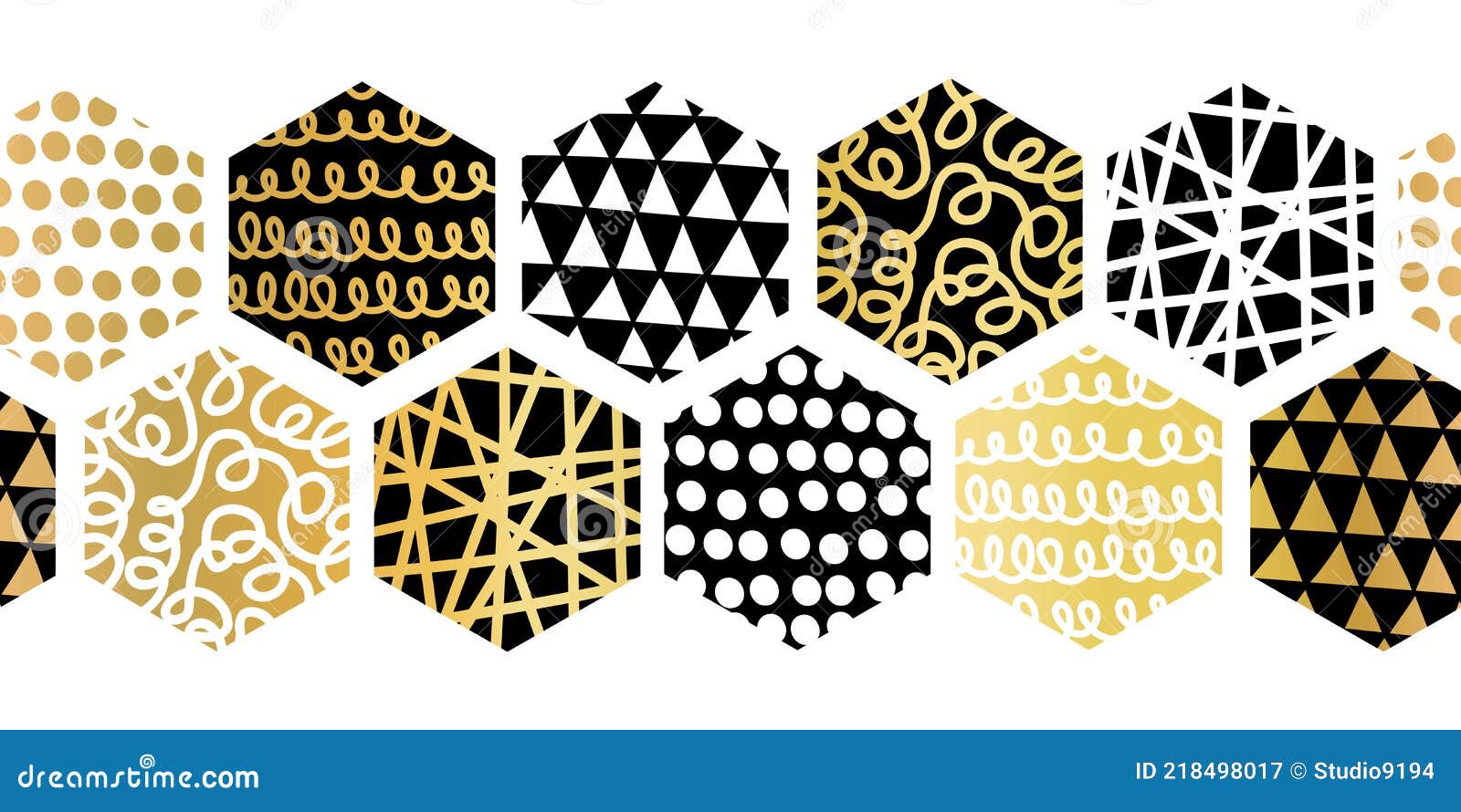 Hexagon Patchwork Border Gold White Black Seamless Vector Pattern ...