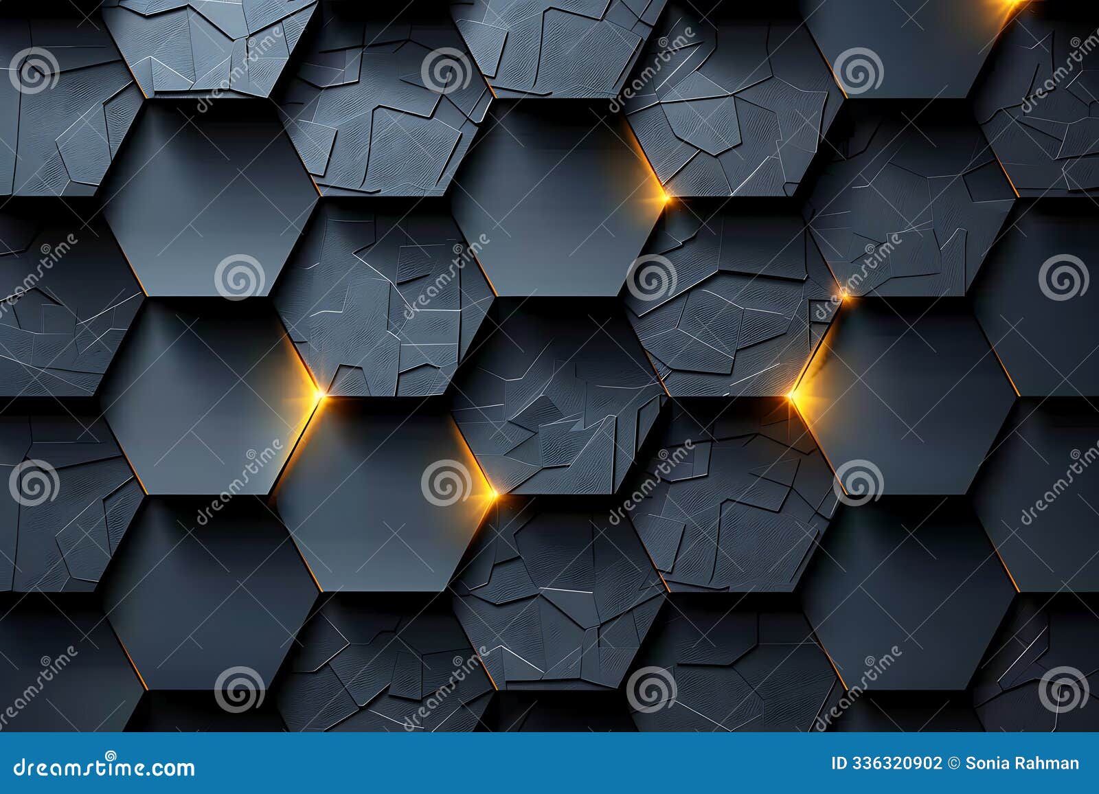 Hexagon Pattern with Glowing Lights Stock Illustration - Illustration ...