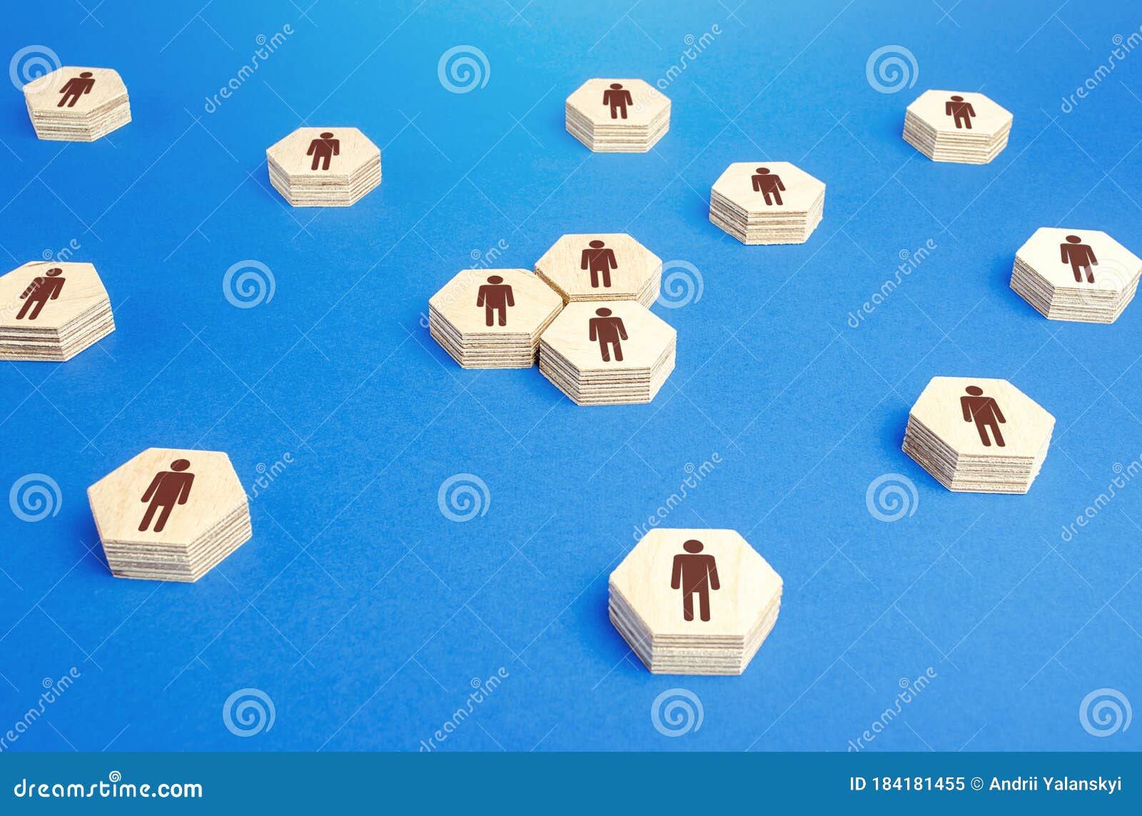 Hexagon with People Gather in a Group Team. Merging into More ...