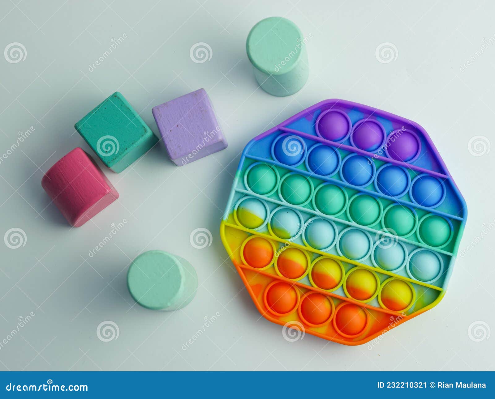 Hexagon Pop it Fidget Toy and Colorful Cube Blocks Stock Image - Image ...