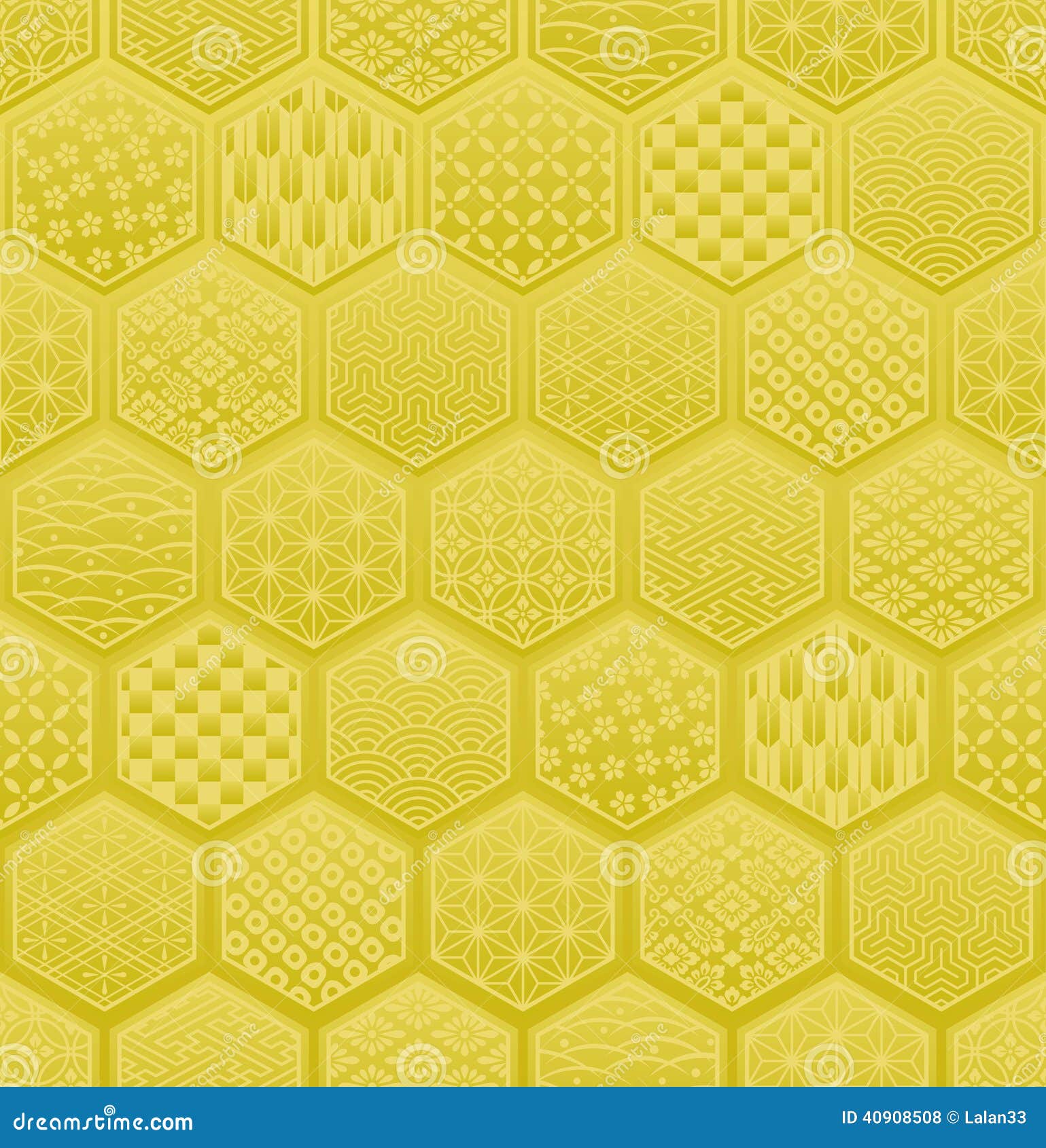 Hexagon Seamless Pattern with Japanese Traditional Design. Stock Vector ...