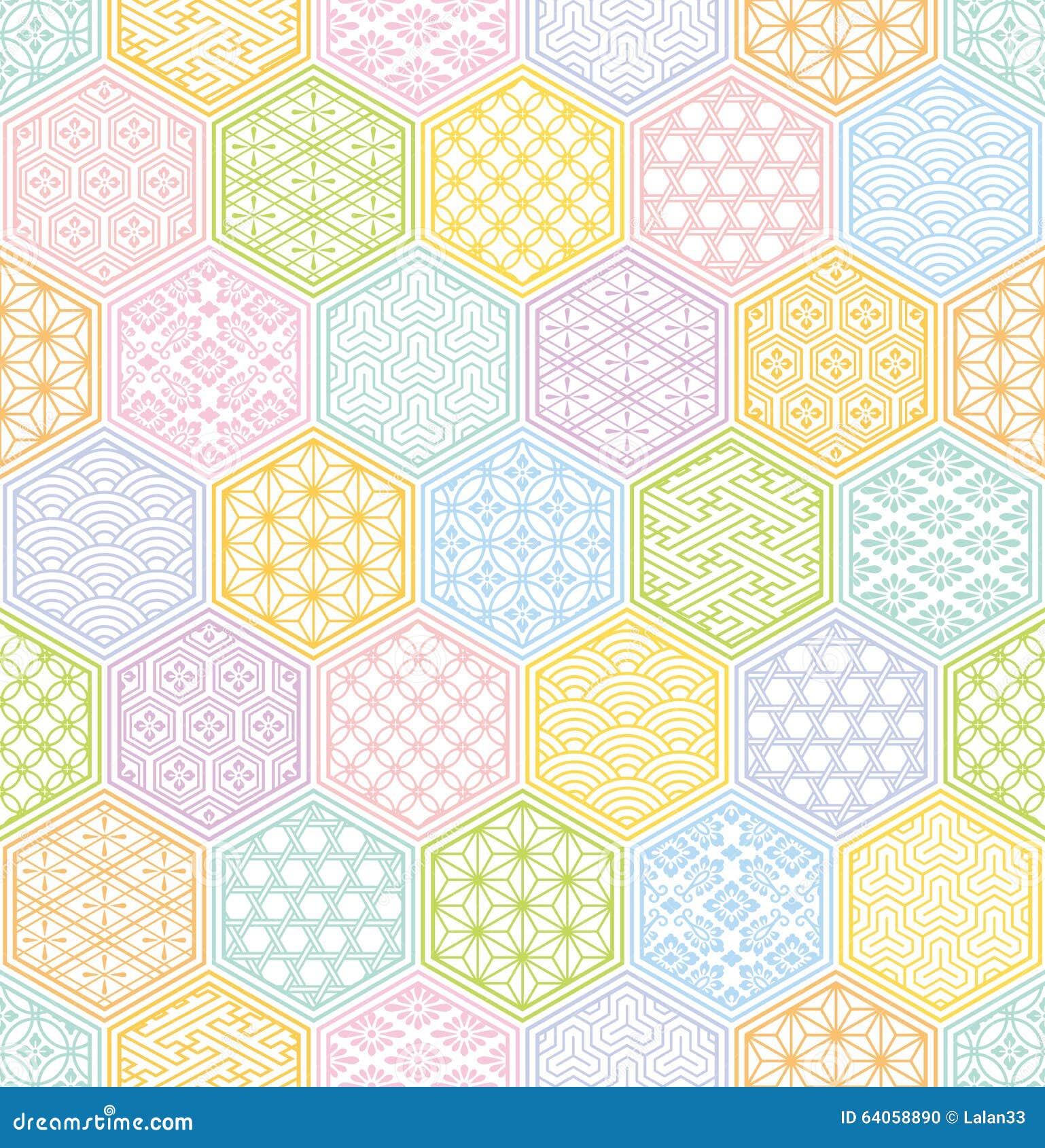 Hexagon Seamless Pattern with Japanese Traditional Design. Stock Vector ...