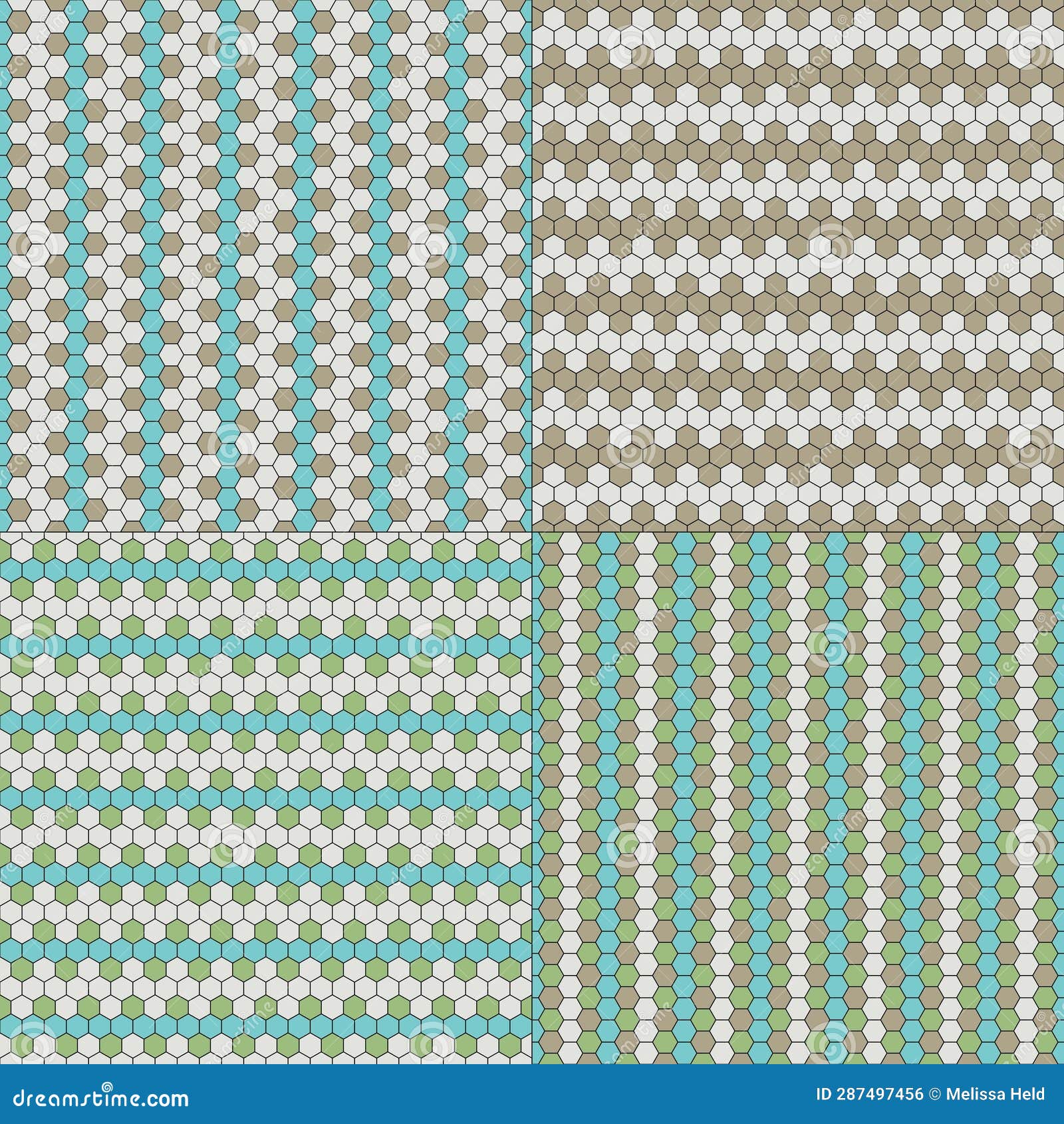 Hexagon Seamless Stripe Tile Patterns Blue Tan Green Stock Vector ...