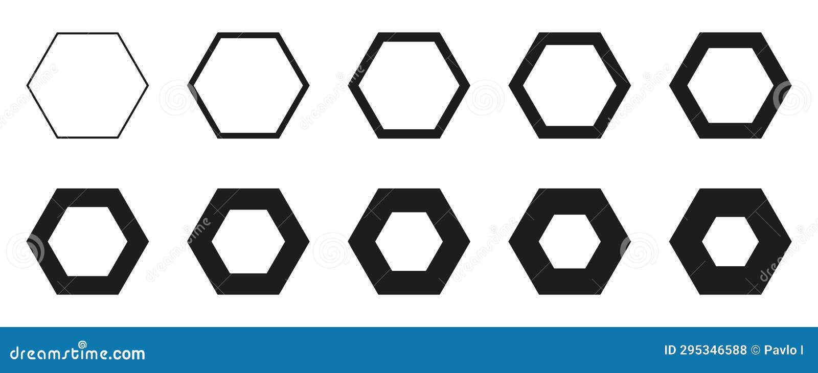 Hexagon Set from Thin To Thick Line, Set of Geometric Shapes Form ...