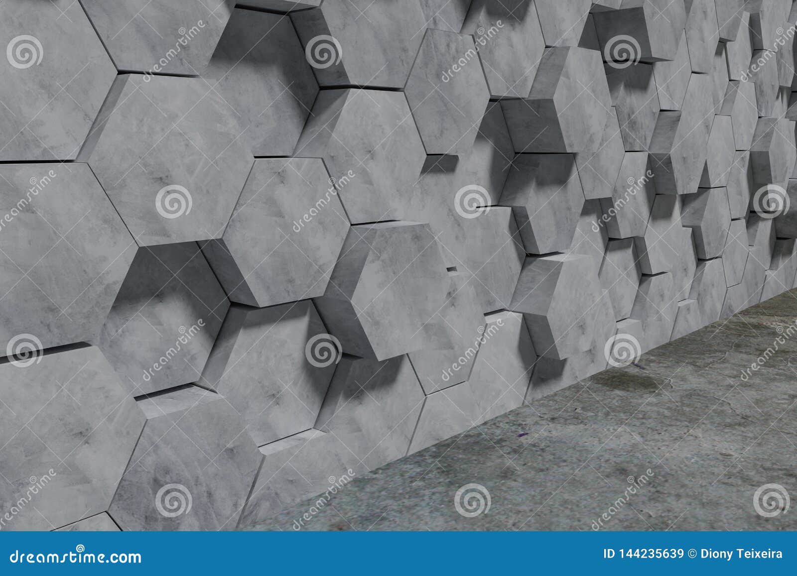 Hexagon Shaped Concrete Blocks Wall Background. Perspective View Stock ...