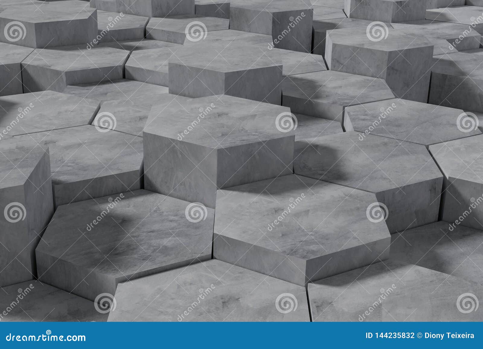 Hexagon Shaped Concrete Blocks Wall Background. Perspective View Stock ...