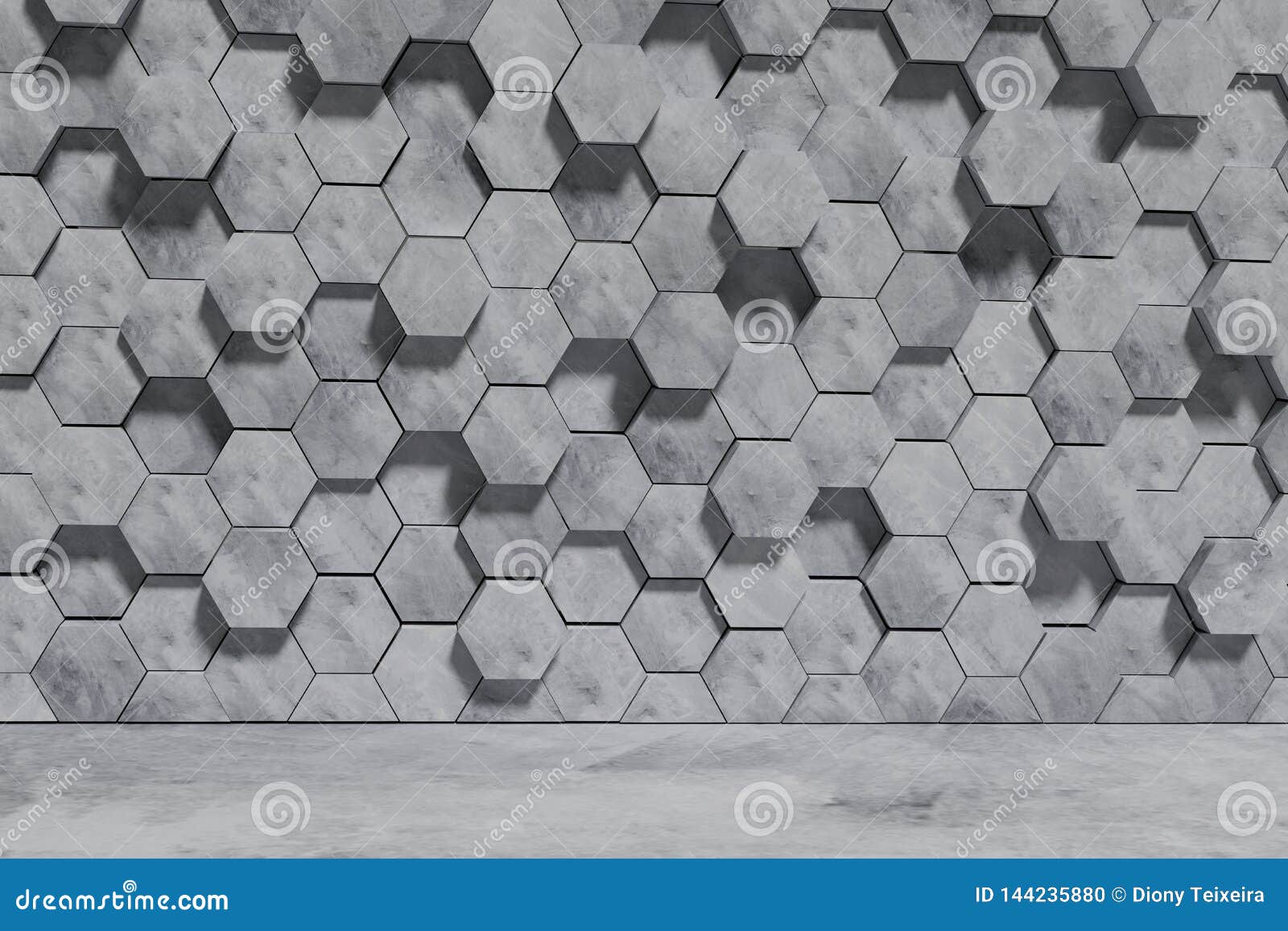 Hexagon Shaped Concrete Blocks Wall Background. Perspective View Stock Illustration ...