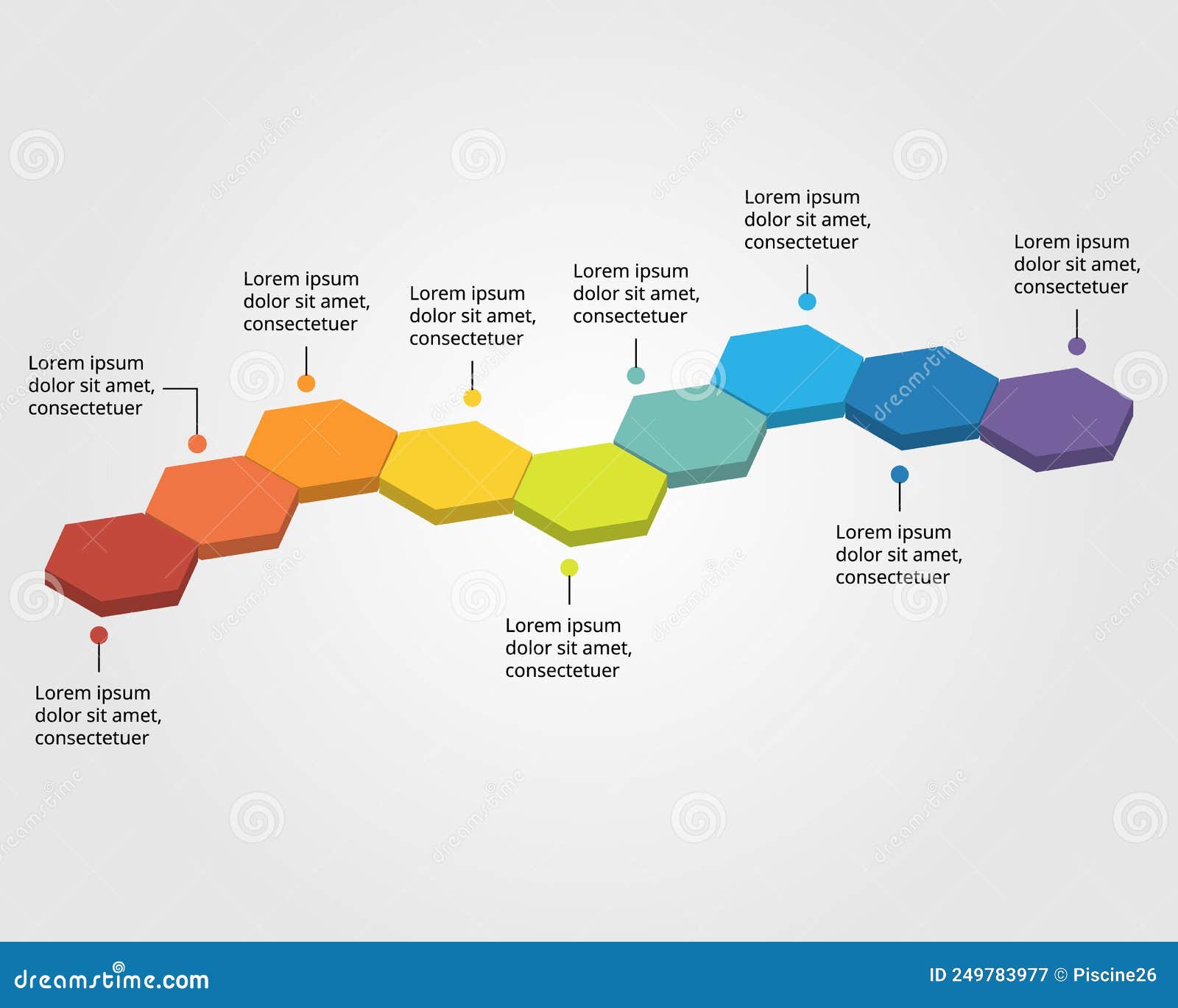 Hexagon Step Template for Infographic for Presentation for 9 Element ...