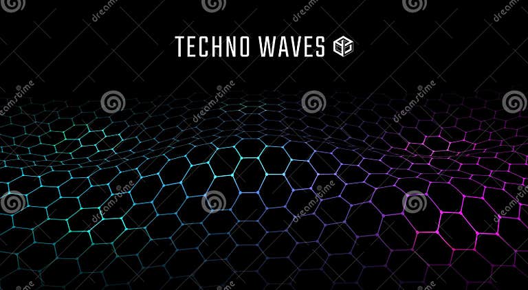 Hexagon Waves. Abstract Background. 3d Techno Waves, Technology Digital Lines, Ai Data Pattern ...
