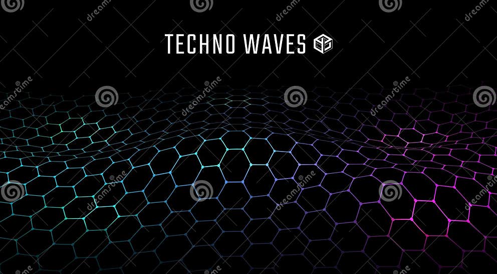 Hexagon Waves. Abstract Background. 3d Techno Waves, Technology Digital Lines, Ai Data Pattern ...