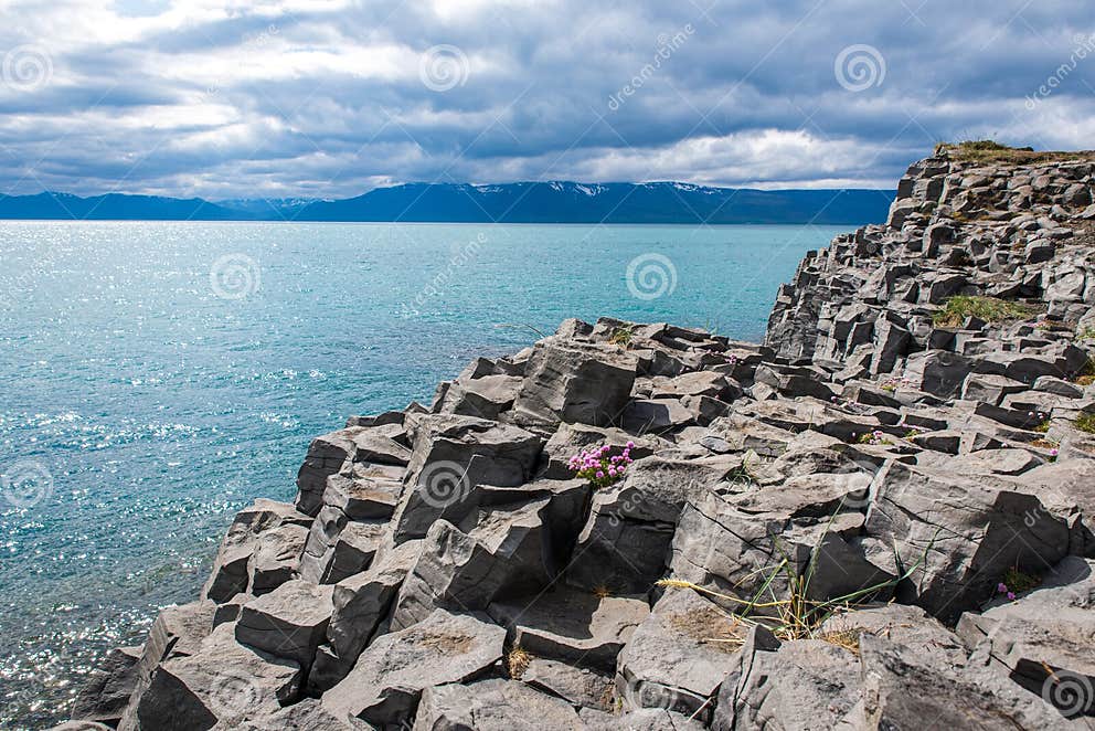 Hexagonal Basalt Cliffs stock photo. Image of distance - 282732704