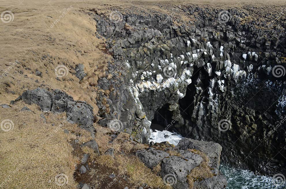 Hexagonal Basalt Columns and Rocky Cliffs in Arnastapi Stock Photo ...